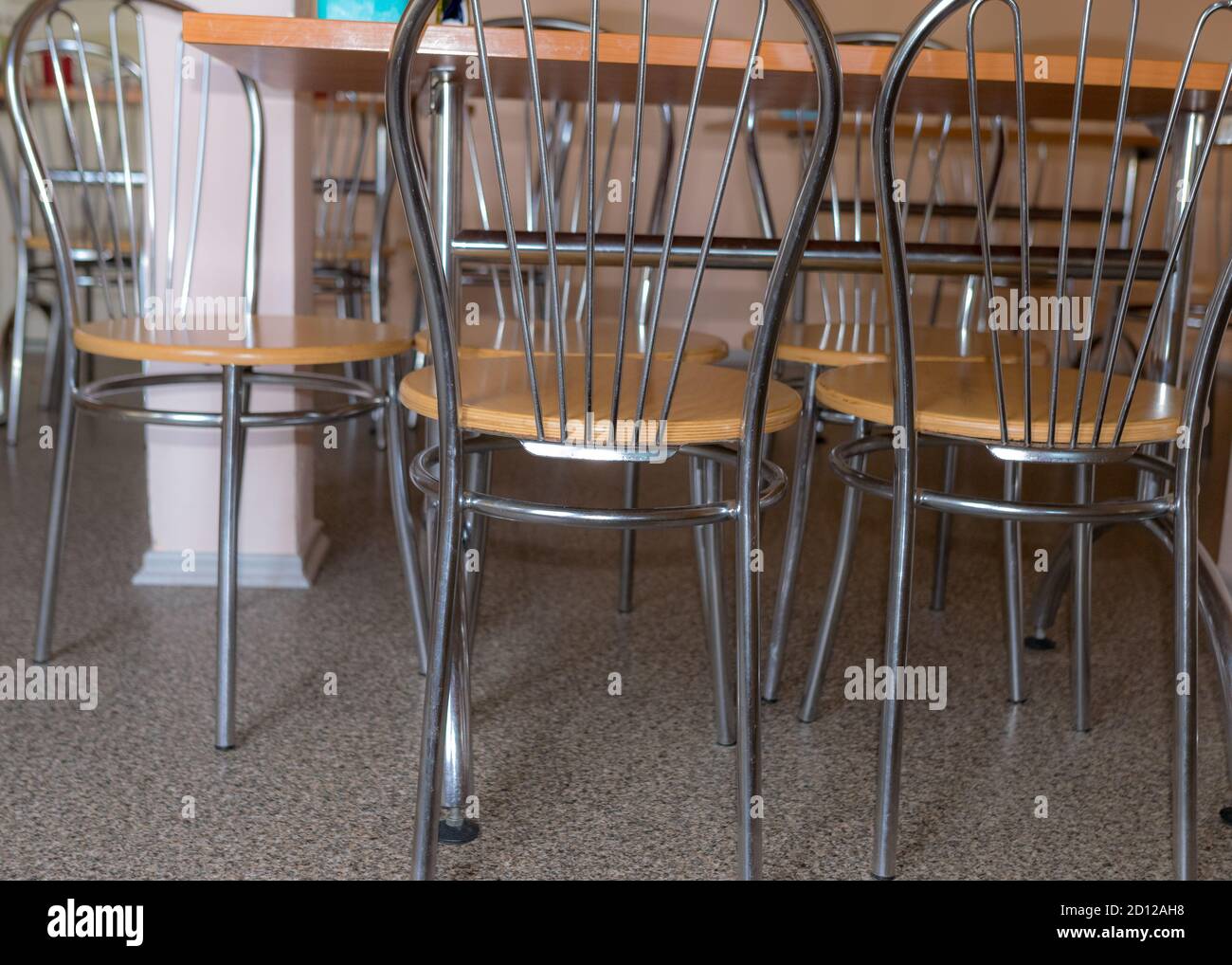 school kitchen canteen, metal table and chair legs, canteen equipment ...