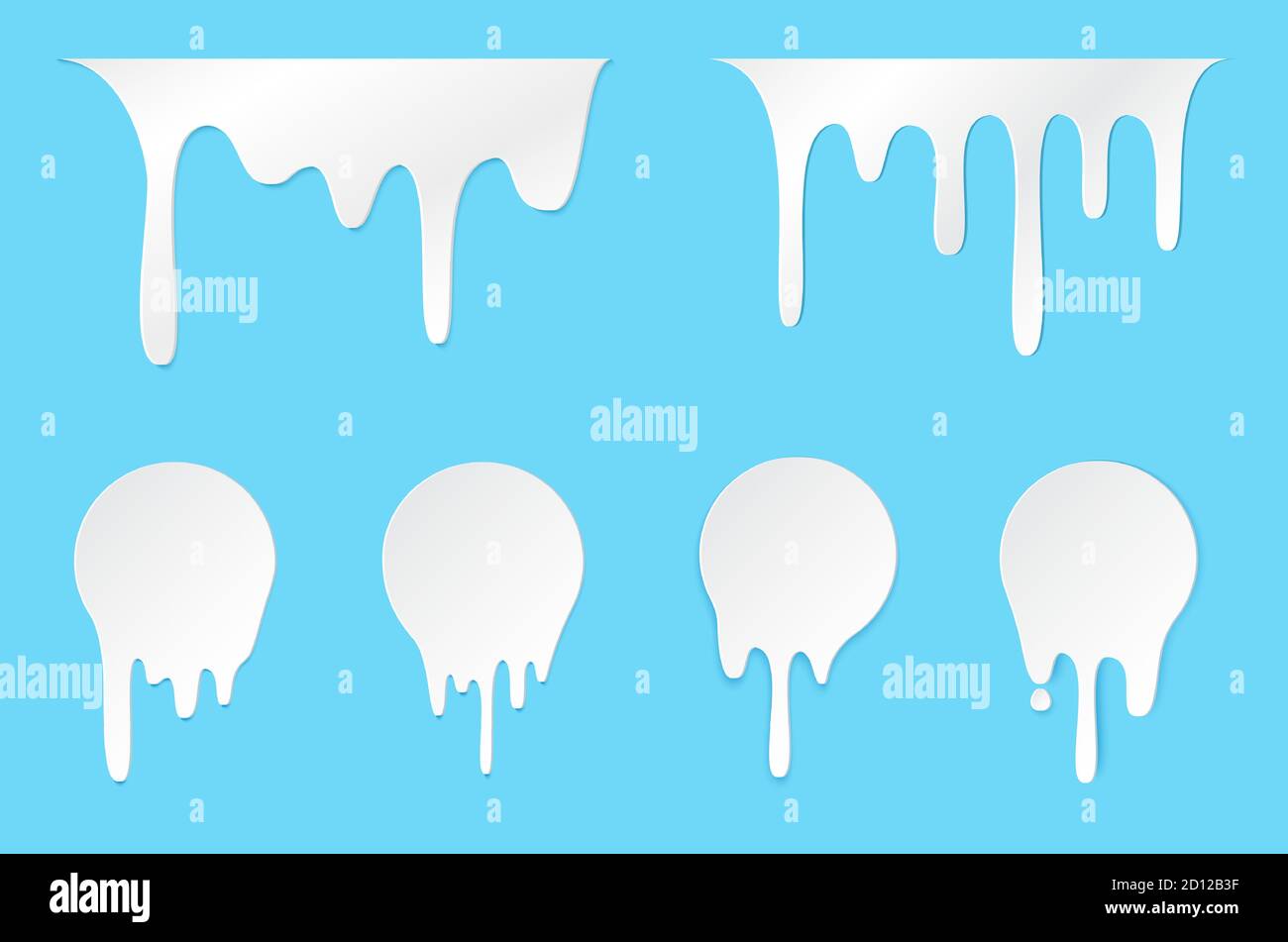 Melt drip stickers or circle milk labels. Vector liquid drops icons for ...