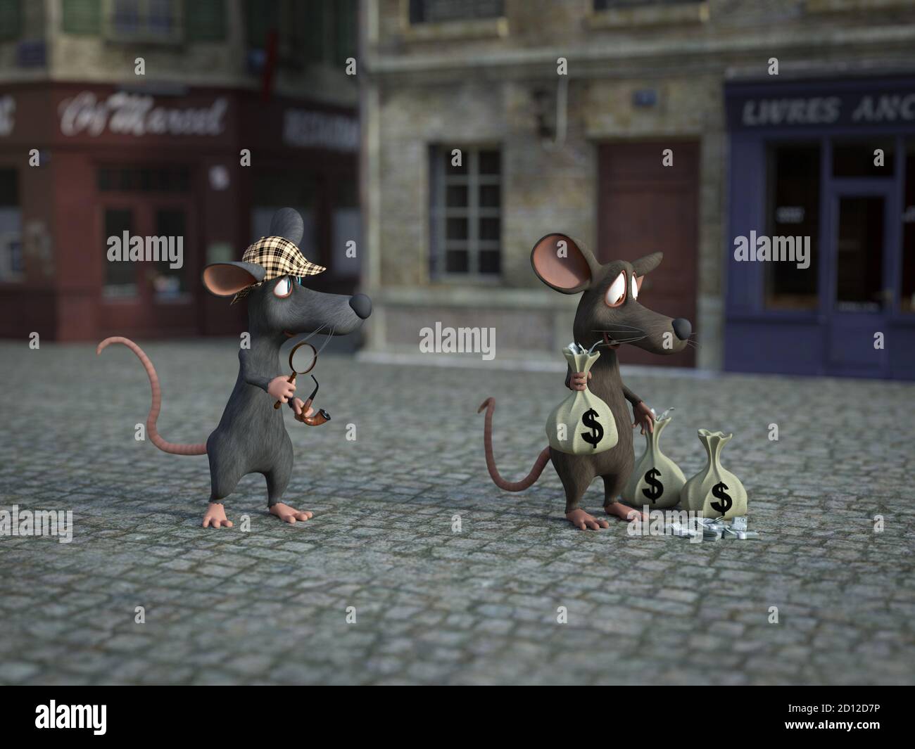 3D rendering of a cute cartoon mouse holding a magnifying glass and ...