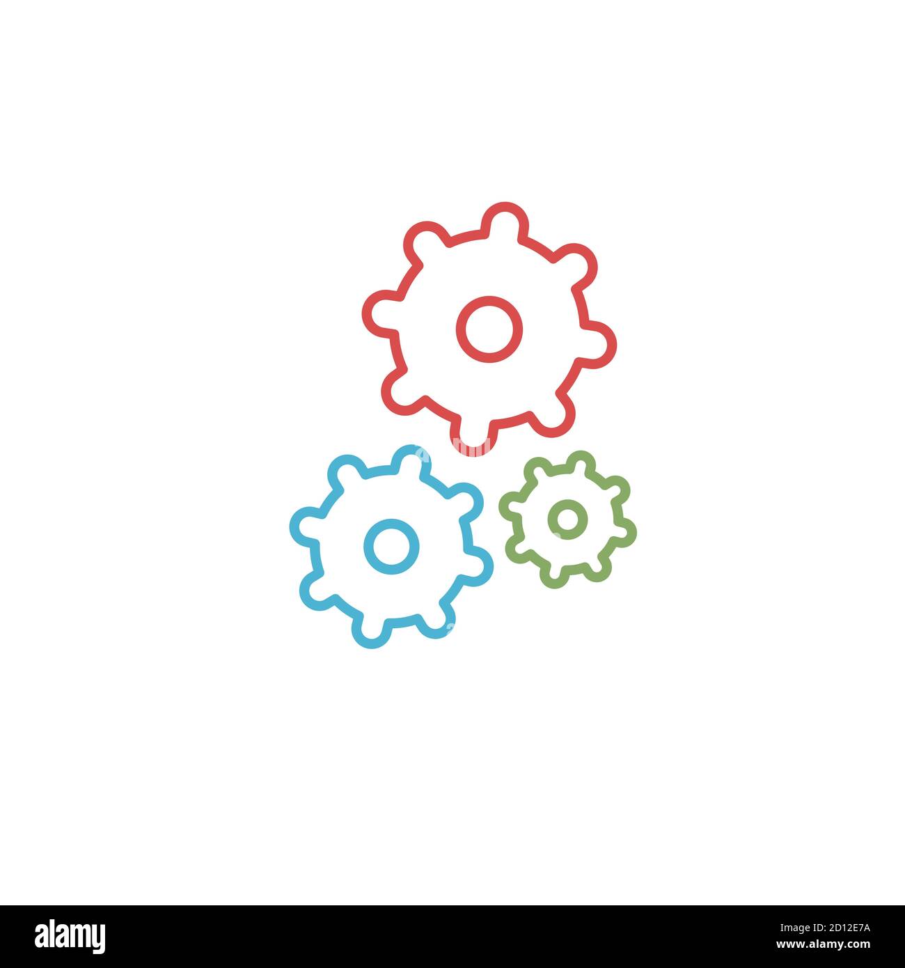 Color isolated outline icon of three cogwheels on white background ...