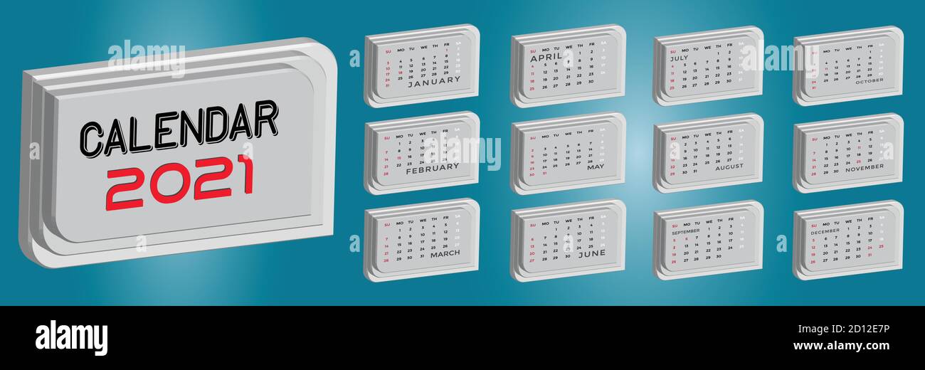 3d style calendar design 2021. 12 month included. print ready vector ...