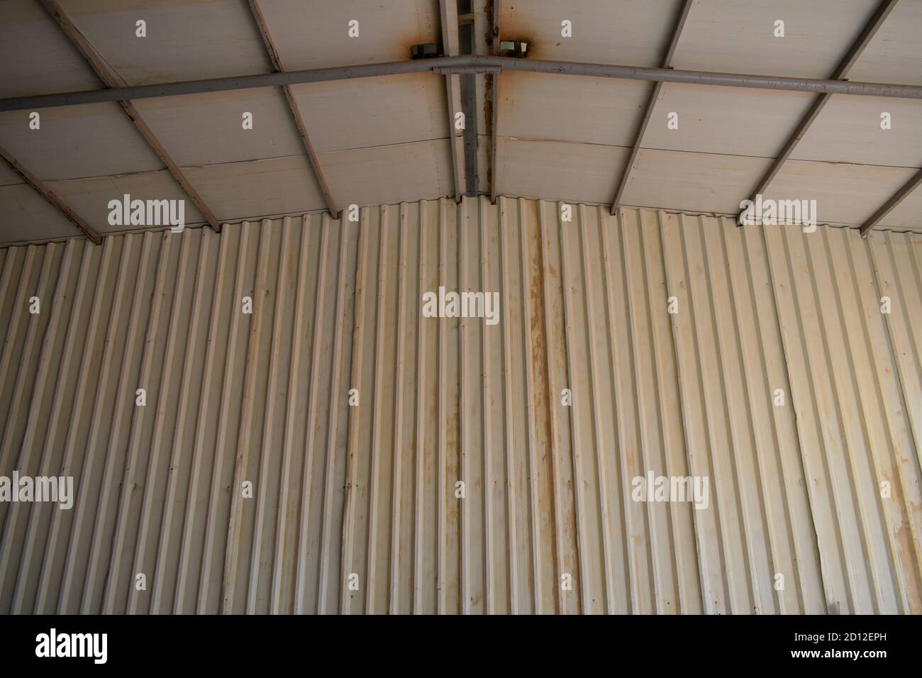 Sandwich panel. Industrial warehouse construction and interior view of ...