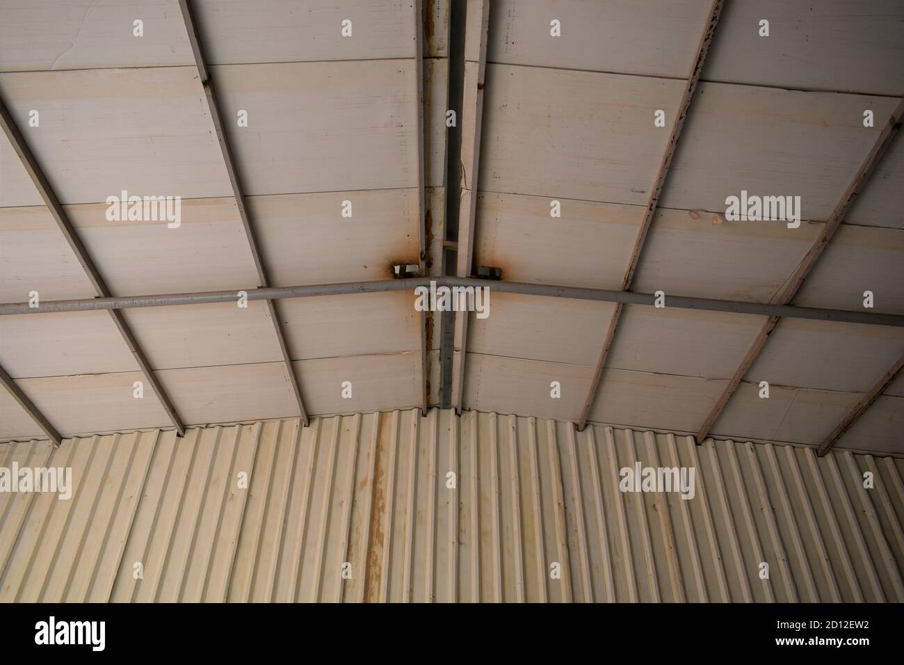 Sandwich panel. Industrial warehouse construction and interior view of ...