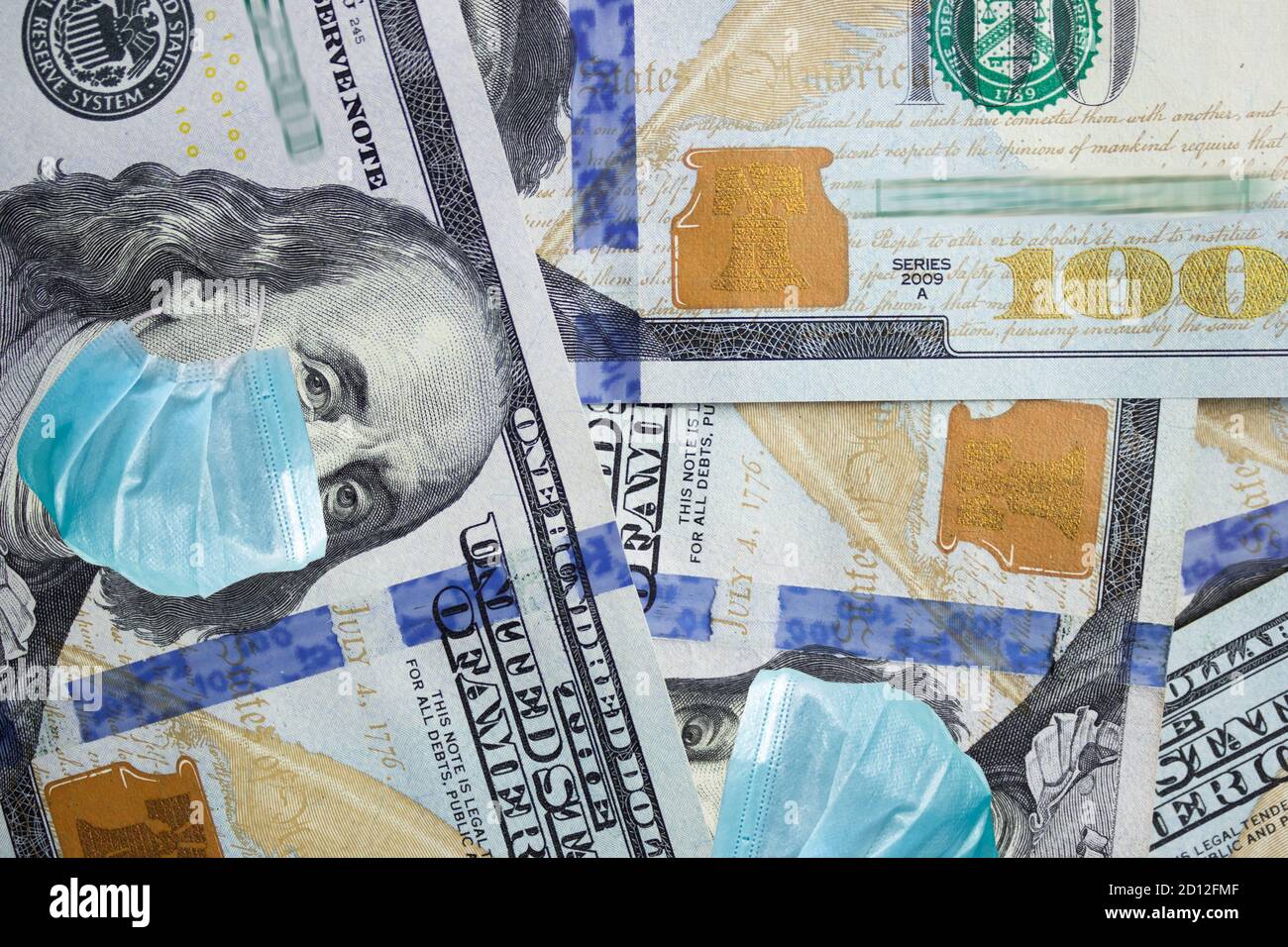 One Hundred Dollar Bill With Medical Face Mask on Benjamin Franklin ...