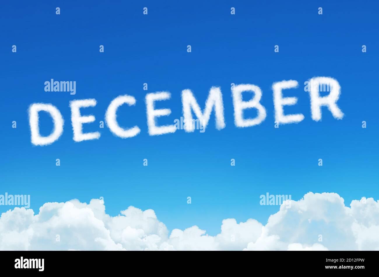 Word December made of clouds steam on blue sky background. Month ...