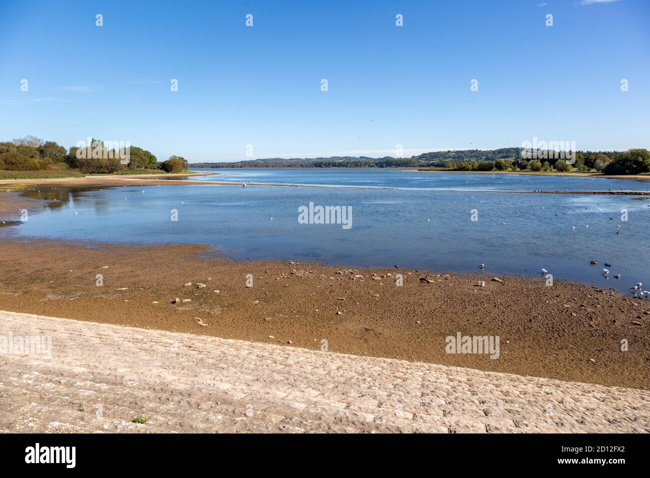 Low water level Bristol Water, Chew Valley reservoir lake, Herons Green ...