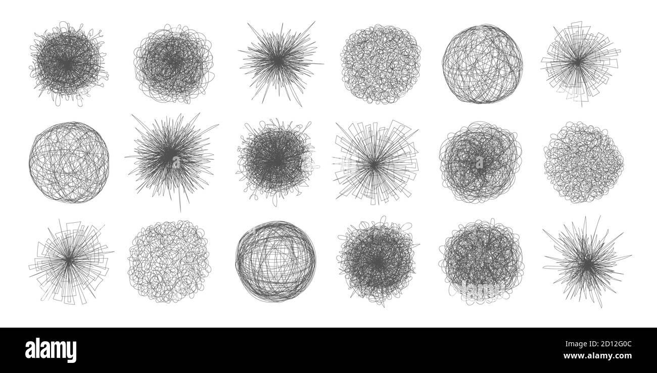 Tangled chaos abstract hand drawn messy scribble ball vector ...