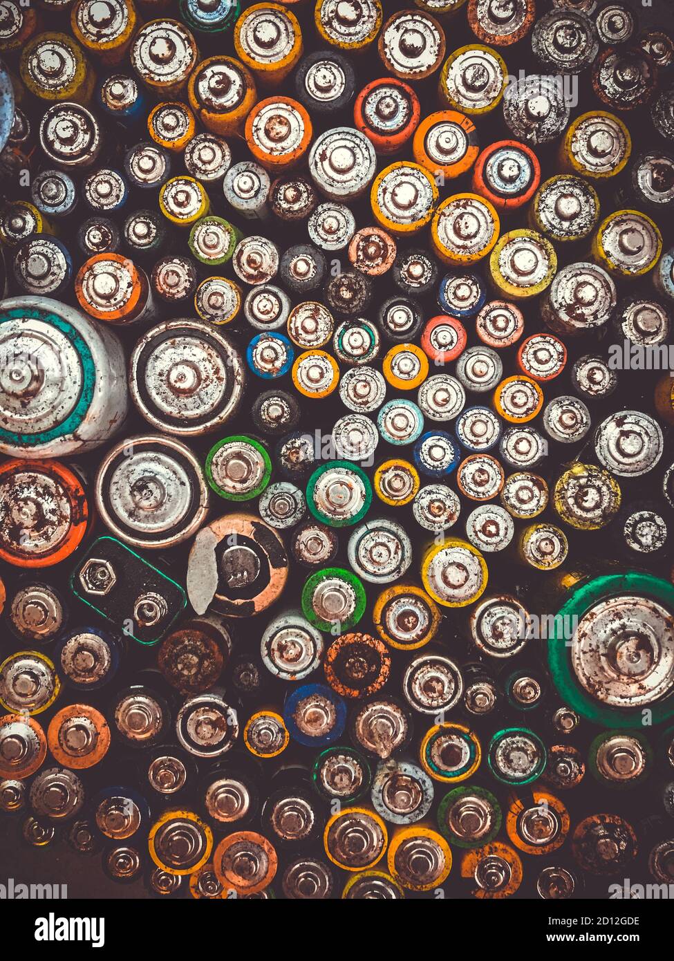 Old used batteries group. Top view background texture wallpaper Stock ...