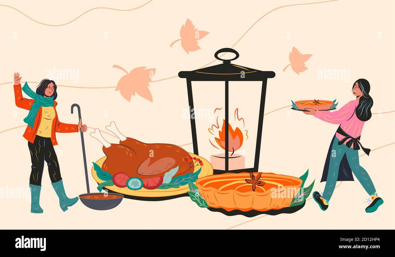 Autumn holidays banner for Thanksgiving and Halloween, flat vector ...