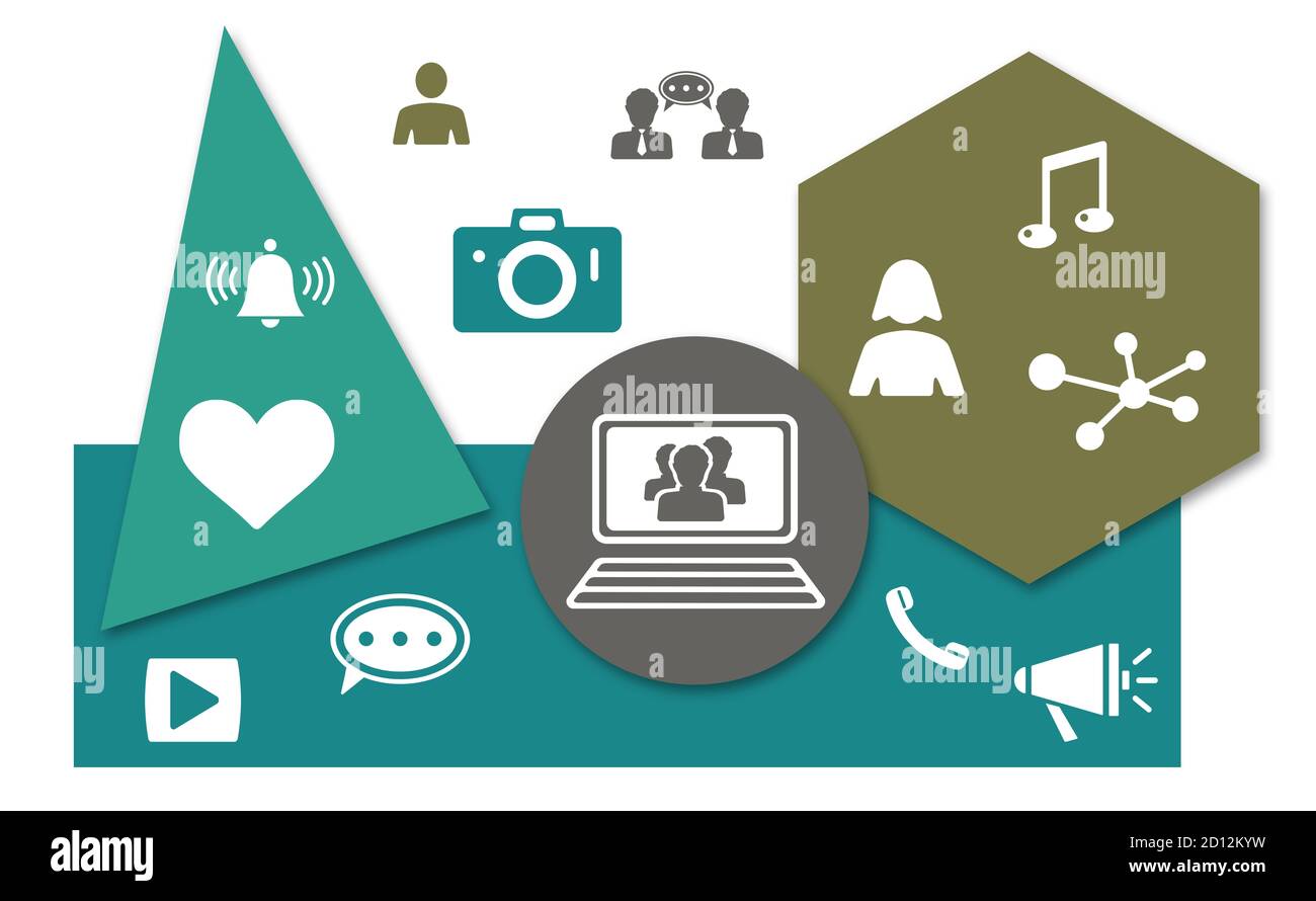 Concept of social media with icons on geometric shapes background Stock ...