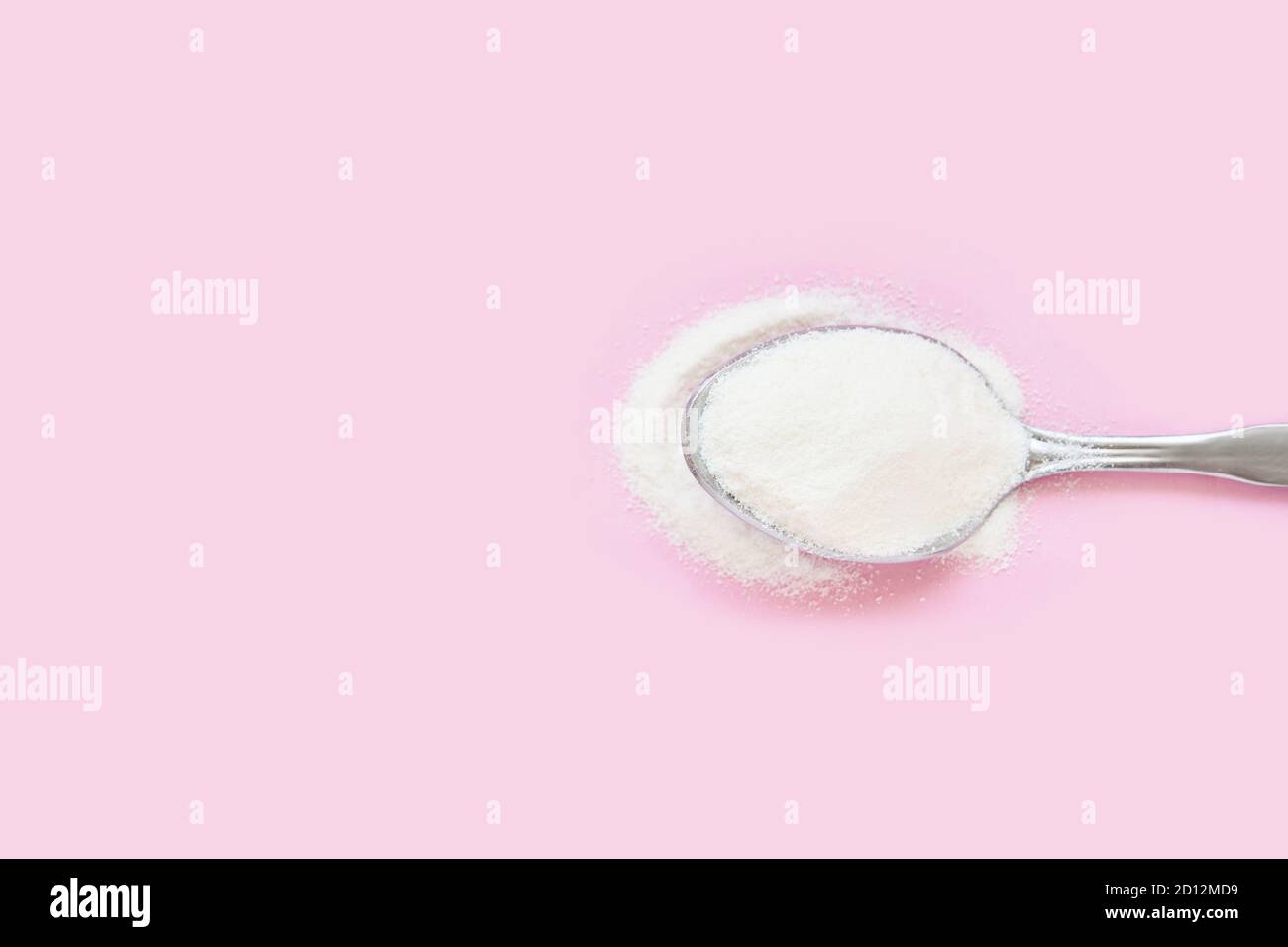 Collagen white powder. Pastel color background. Health product Stock ...