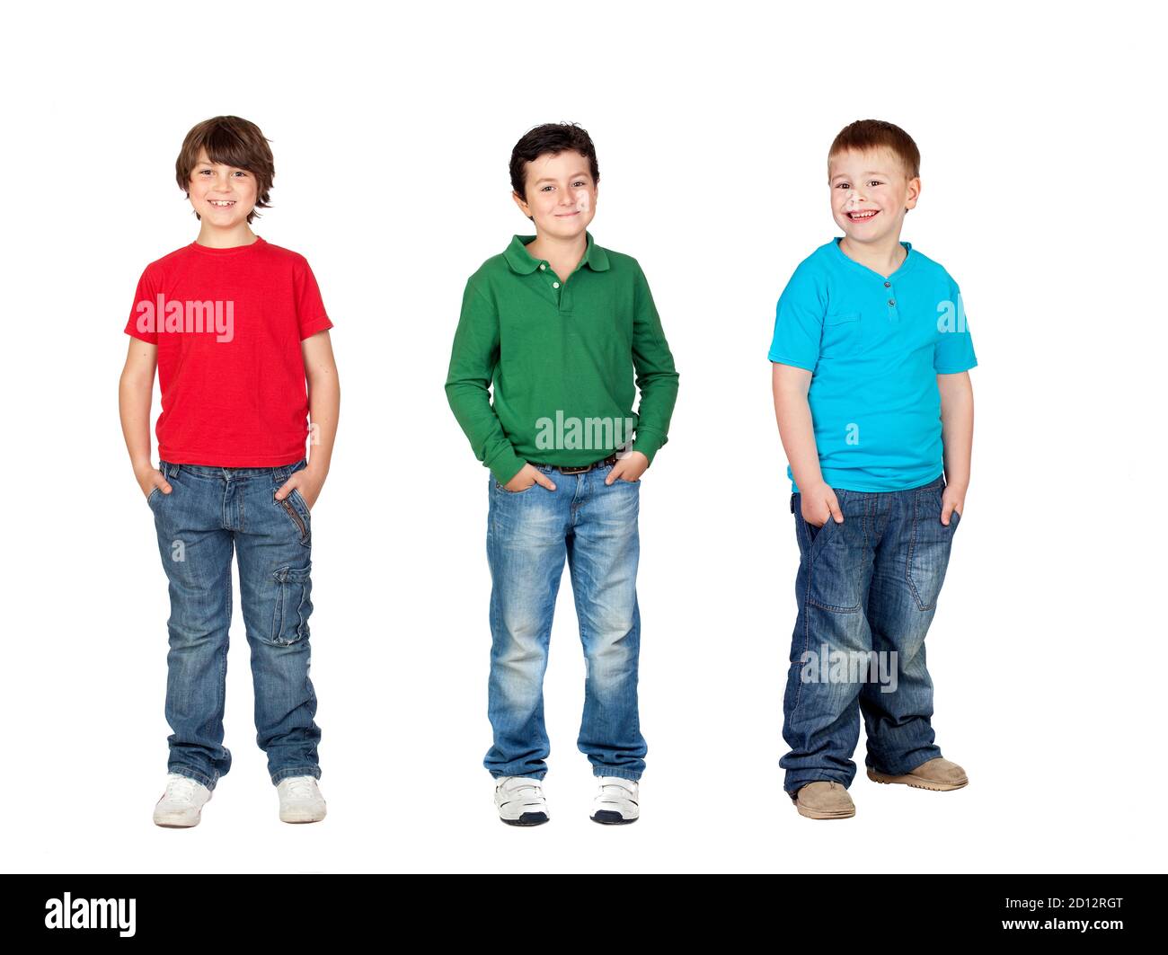 Classmates of elementary school looking at camera isolated on a white ...