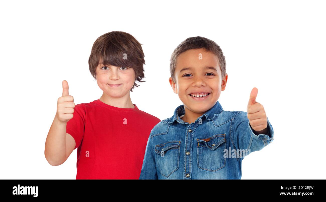 Two children saying Ok isolated on a white background Stock Photo - Alamy