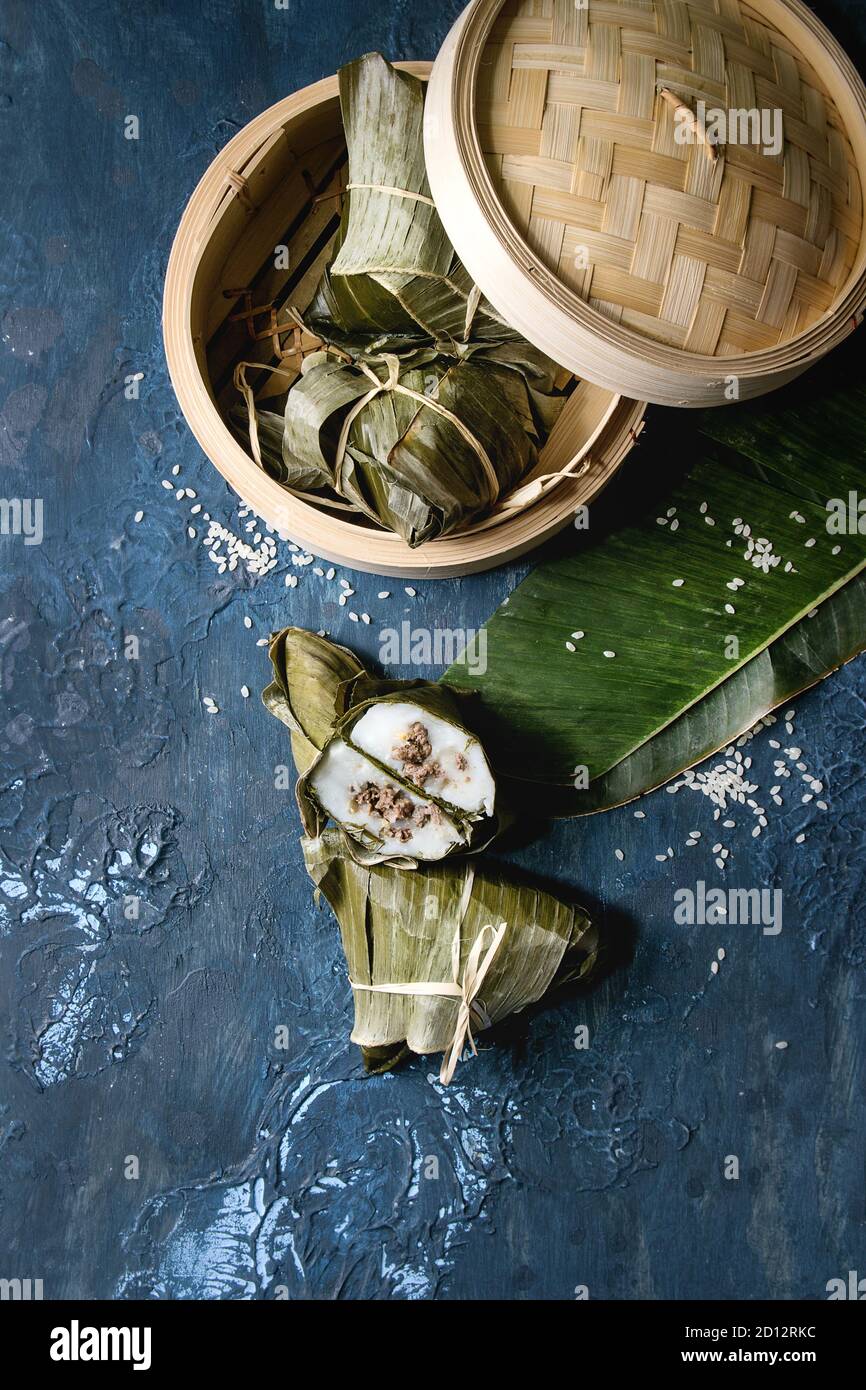 Asian rice piramidal steamed dumplings from rice tapioca flour with ...