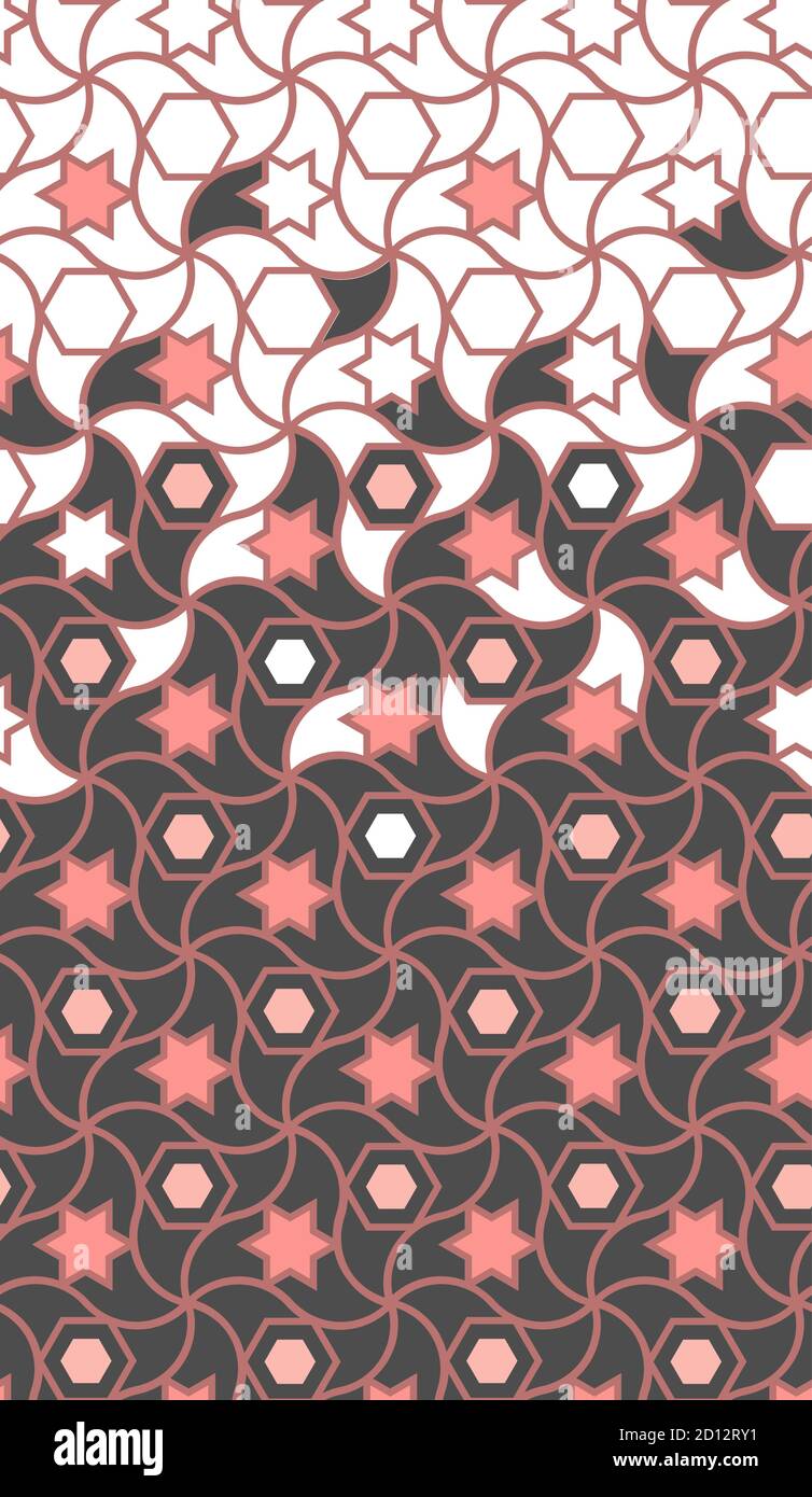 Grid pattern. Arabesque coral and grey color vector seamless border ...