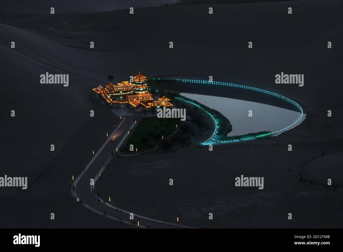 The Yueya Spring in the Mingsha Desert at night. Photo in Dunhuang ...