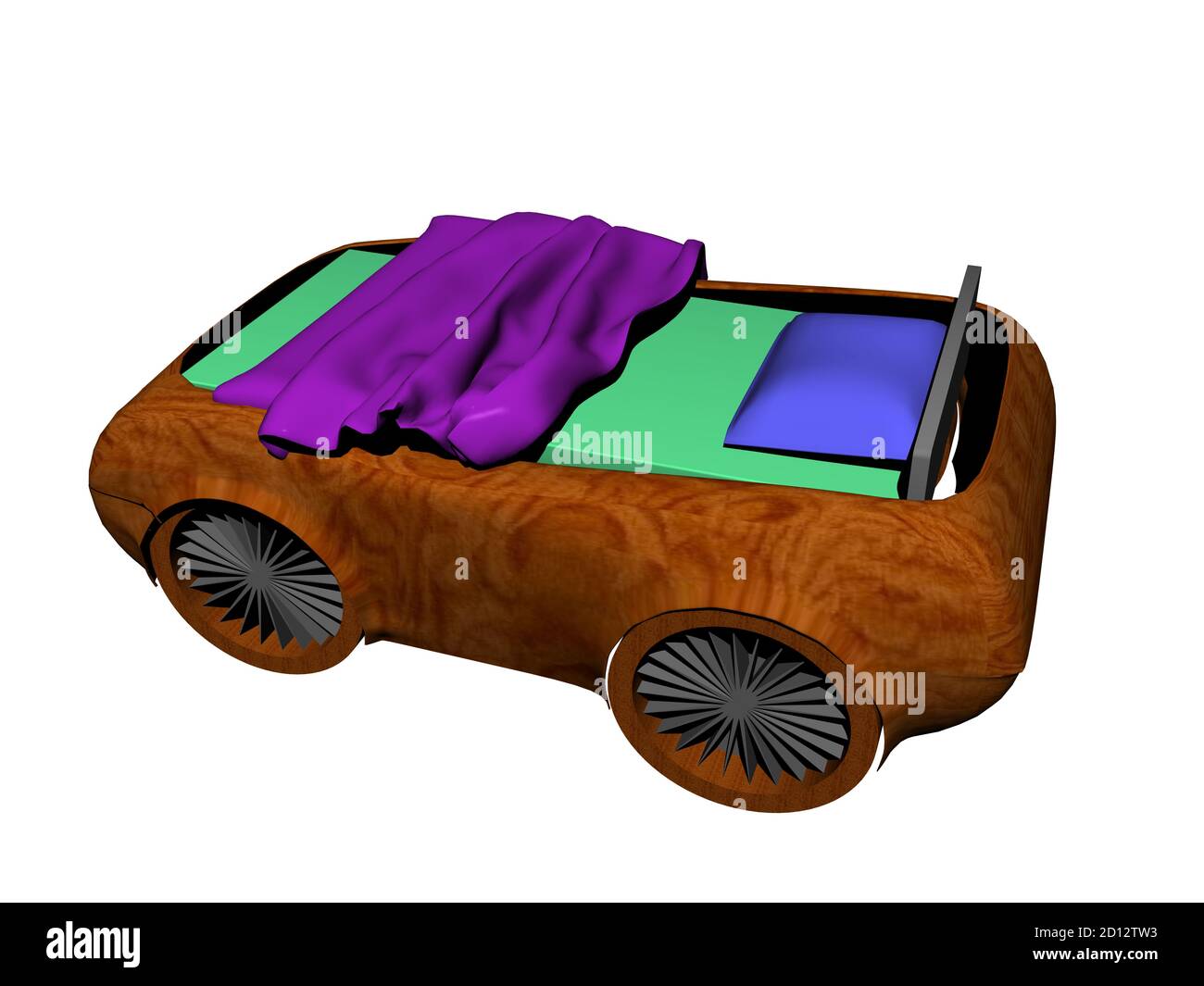 Cot in the form of a car with bed linen Stock Photo - Alamy