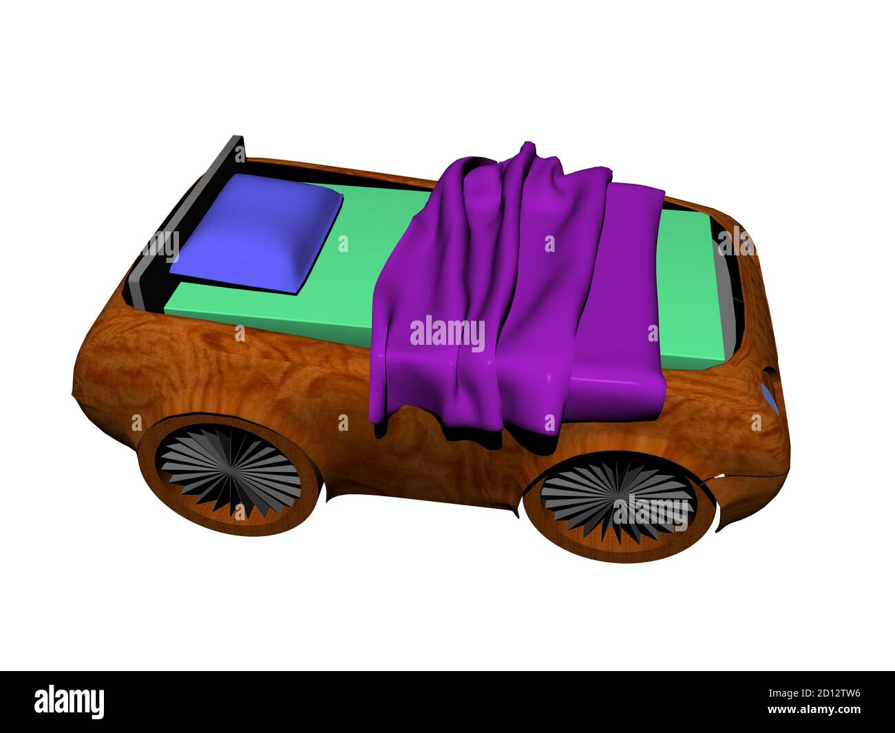 Cot in the form of a car with bed linen Stock Photo - Alamy