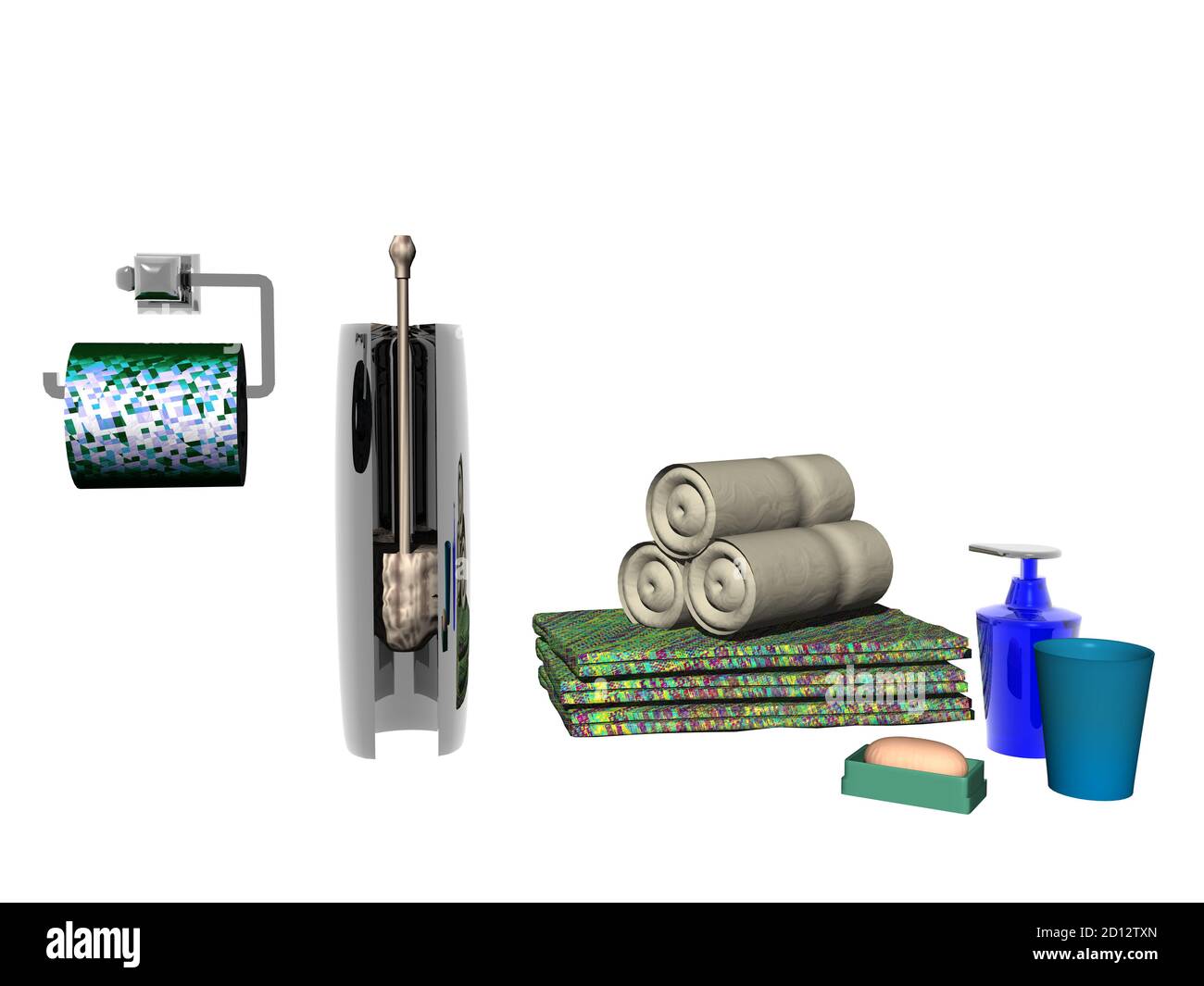 colorful bathroom utensils lined up Stock Photo - Alamy