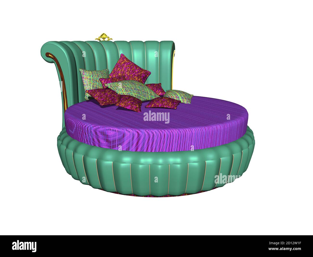 round double bed with colorful bedding Stock Photo - Alamy