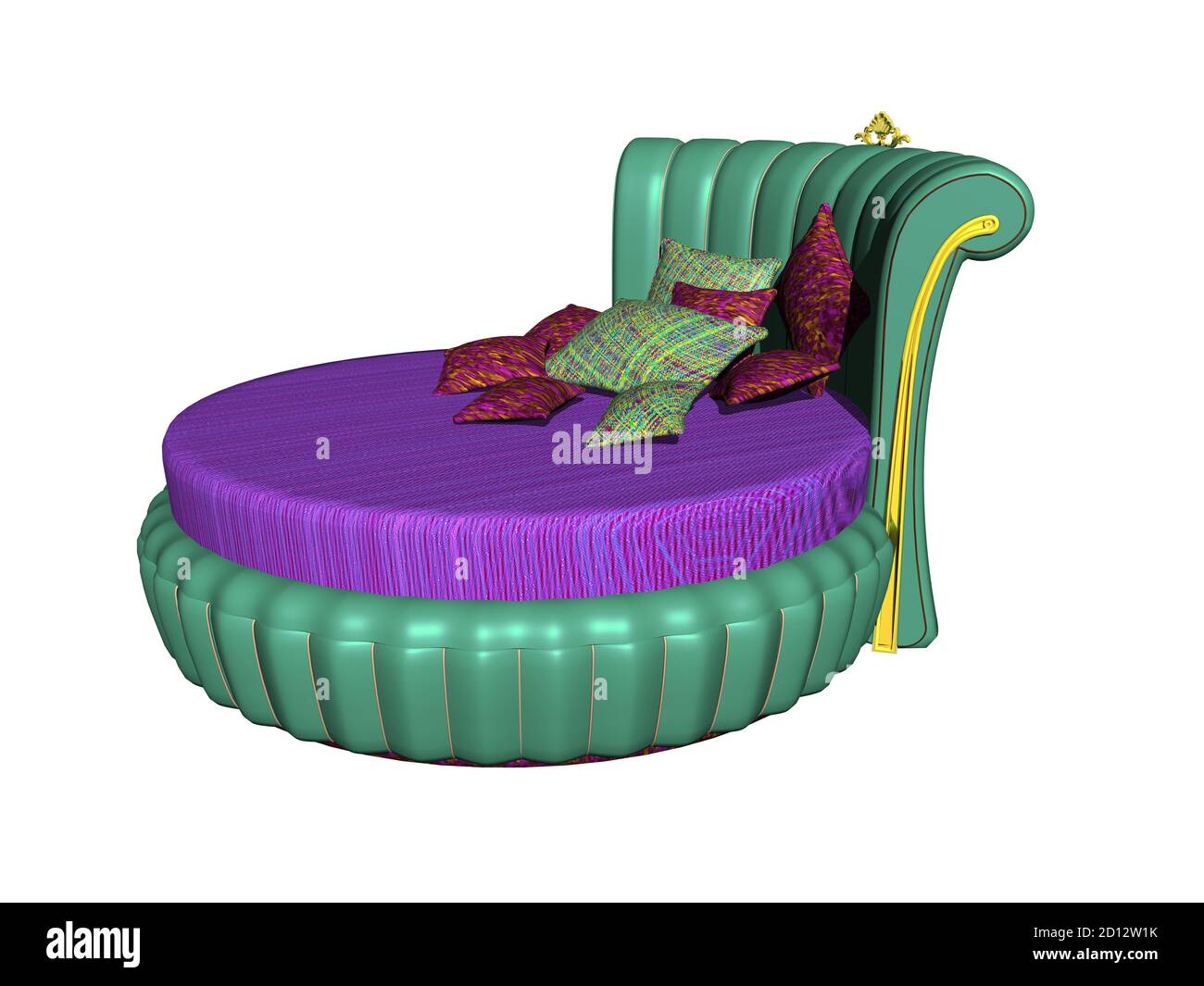 round double bed with colorful bedding Stock Photo - Alamy