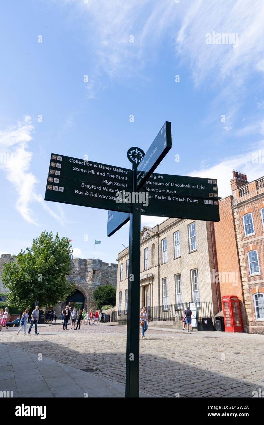 Tourist information sign post Castle Hill Lincoln City August 2020 ...