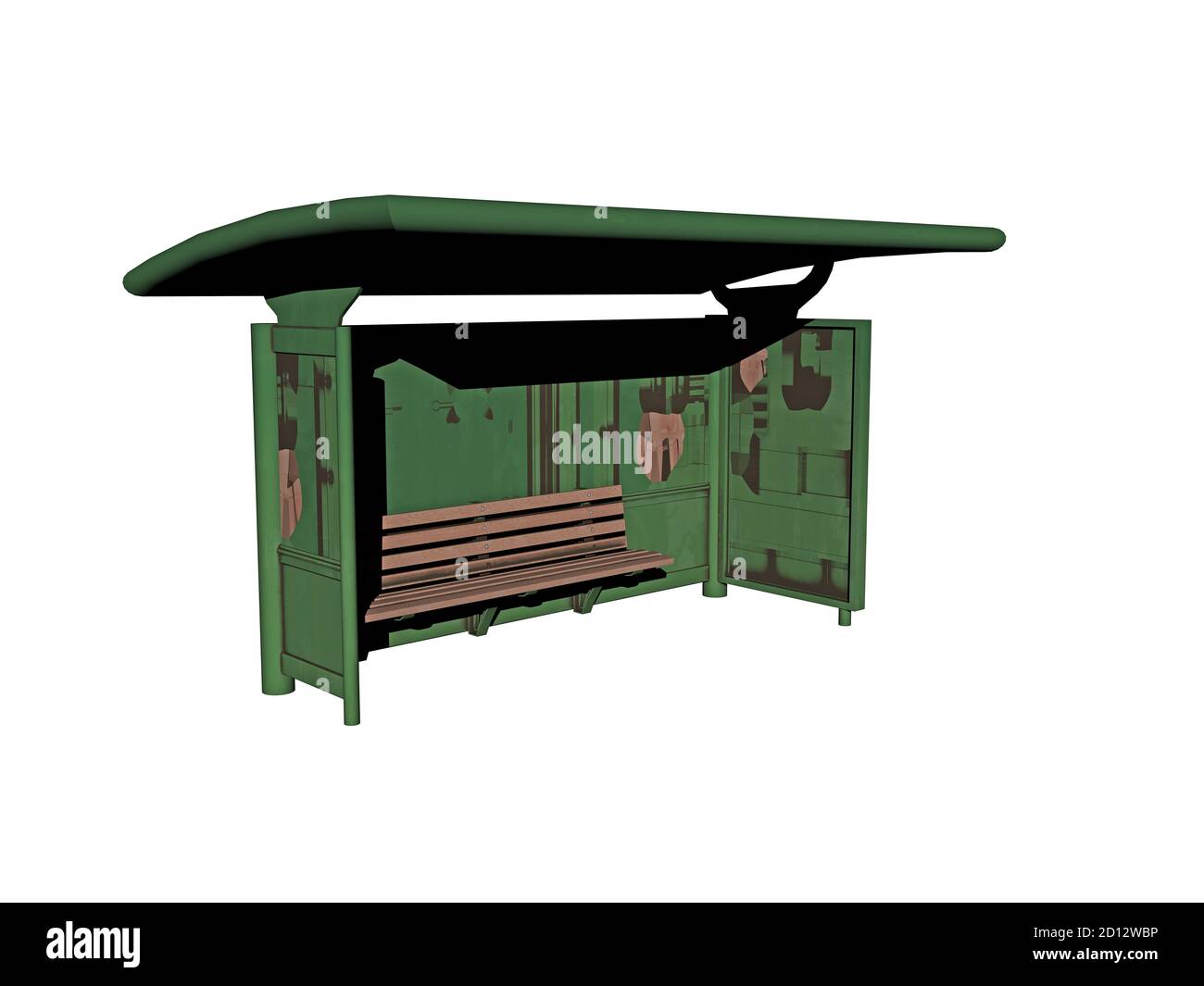 green bus stop with shelter and bench Stock Photo - Alamy