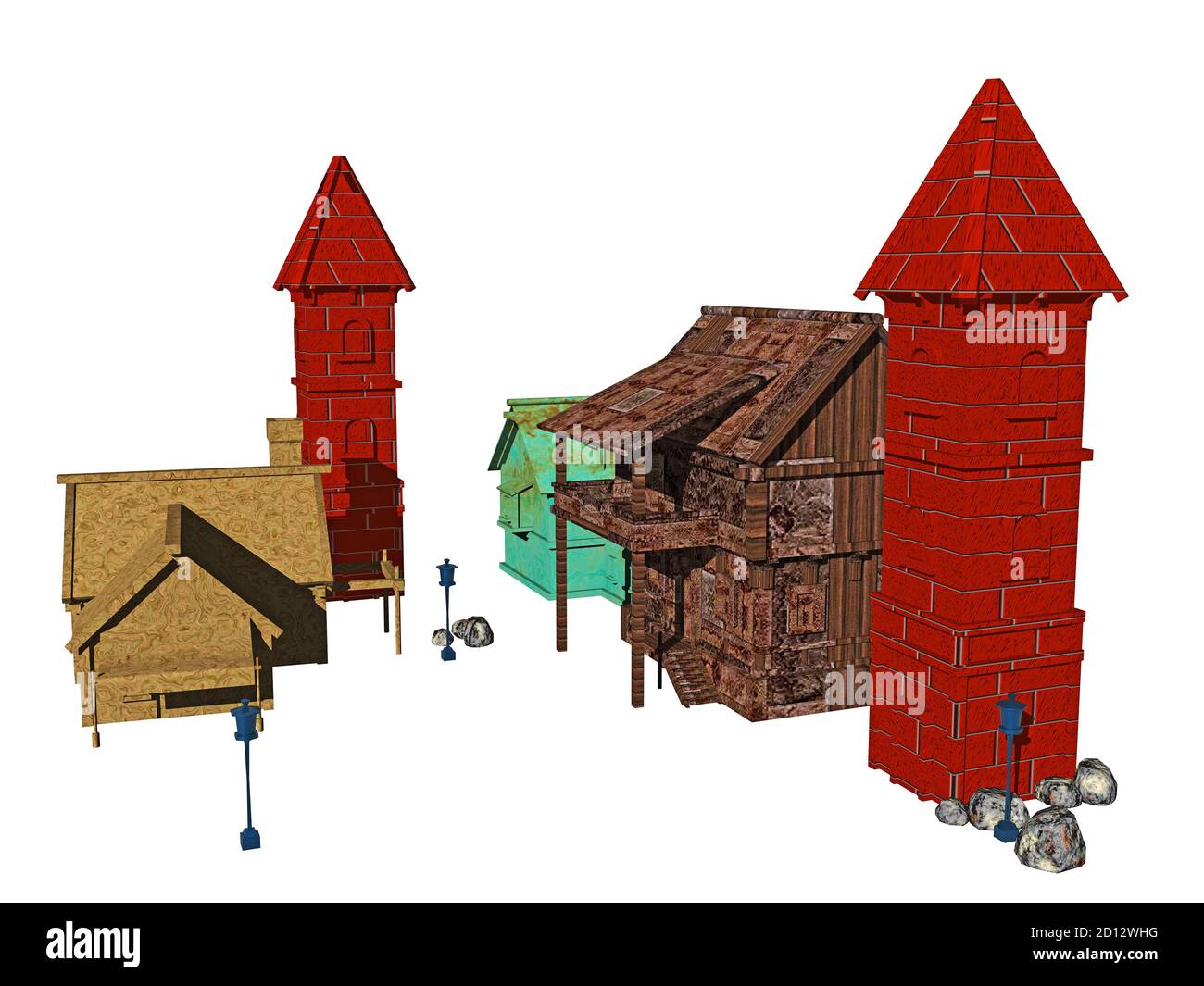 Western town made of wood with fountain Stock Photo - Alamy