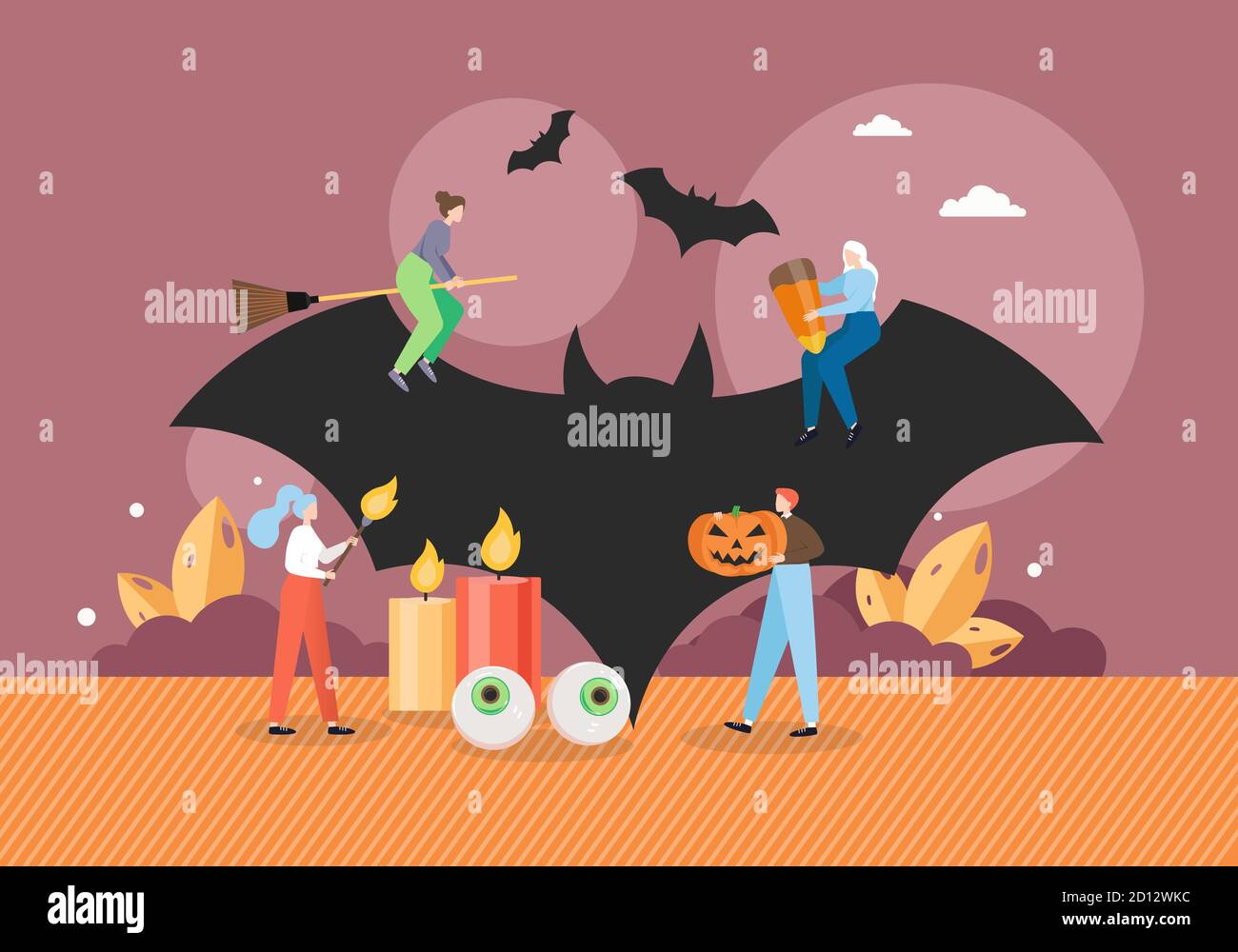 Happy Halloween party celebration, flat vector illustration Stock ...