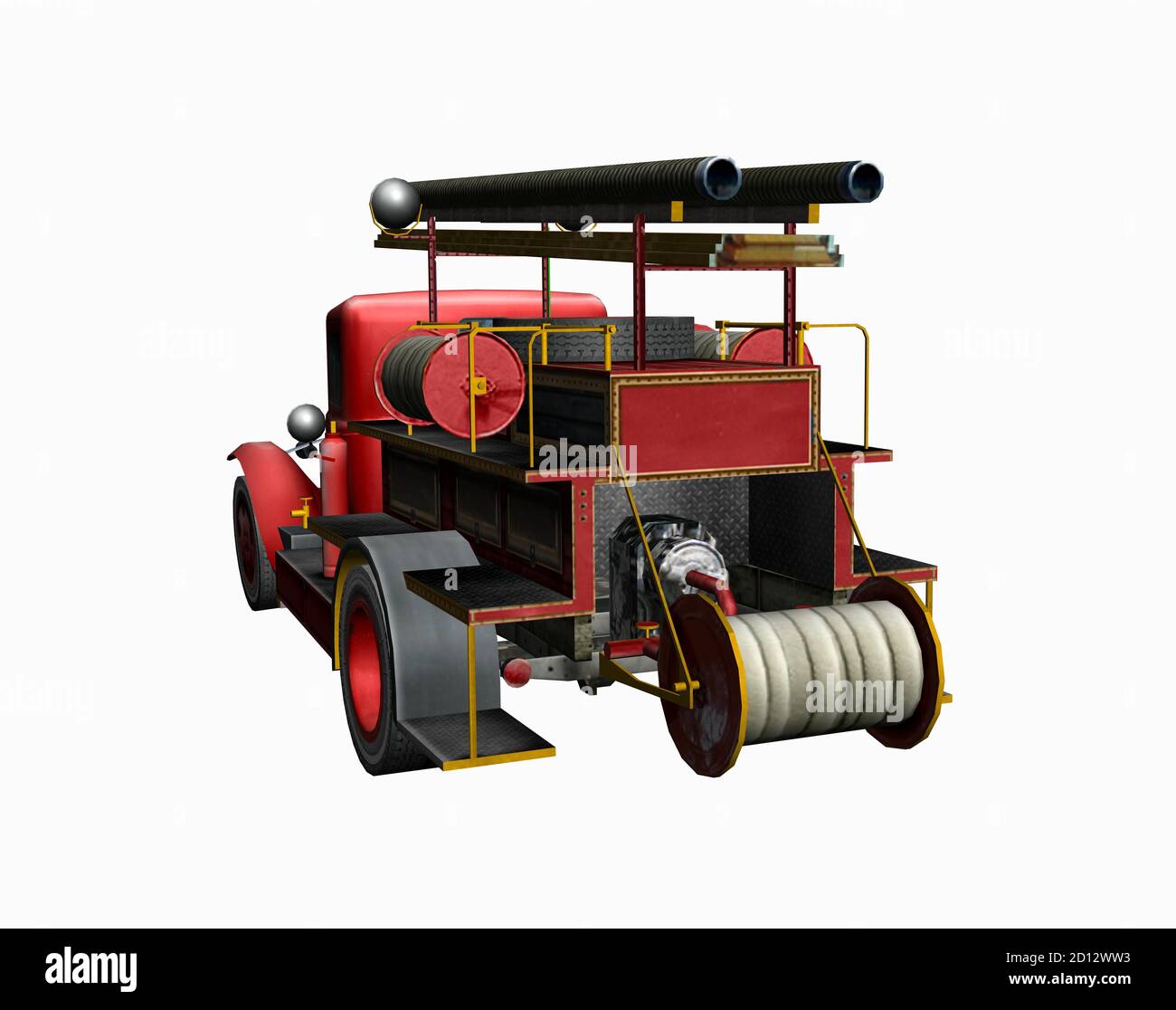 old red fire engine with ladder and hose Stock Photo - Alamy