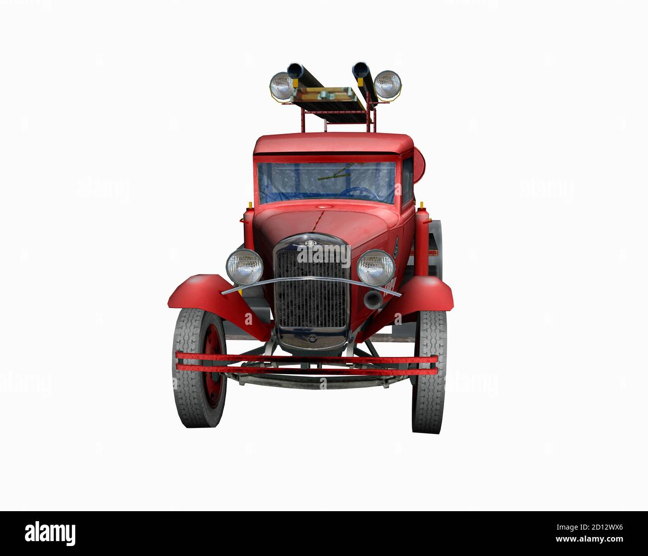old red fire engine with ladder and hose Stock Photo - Alamy