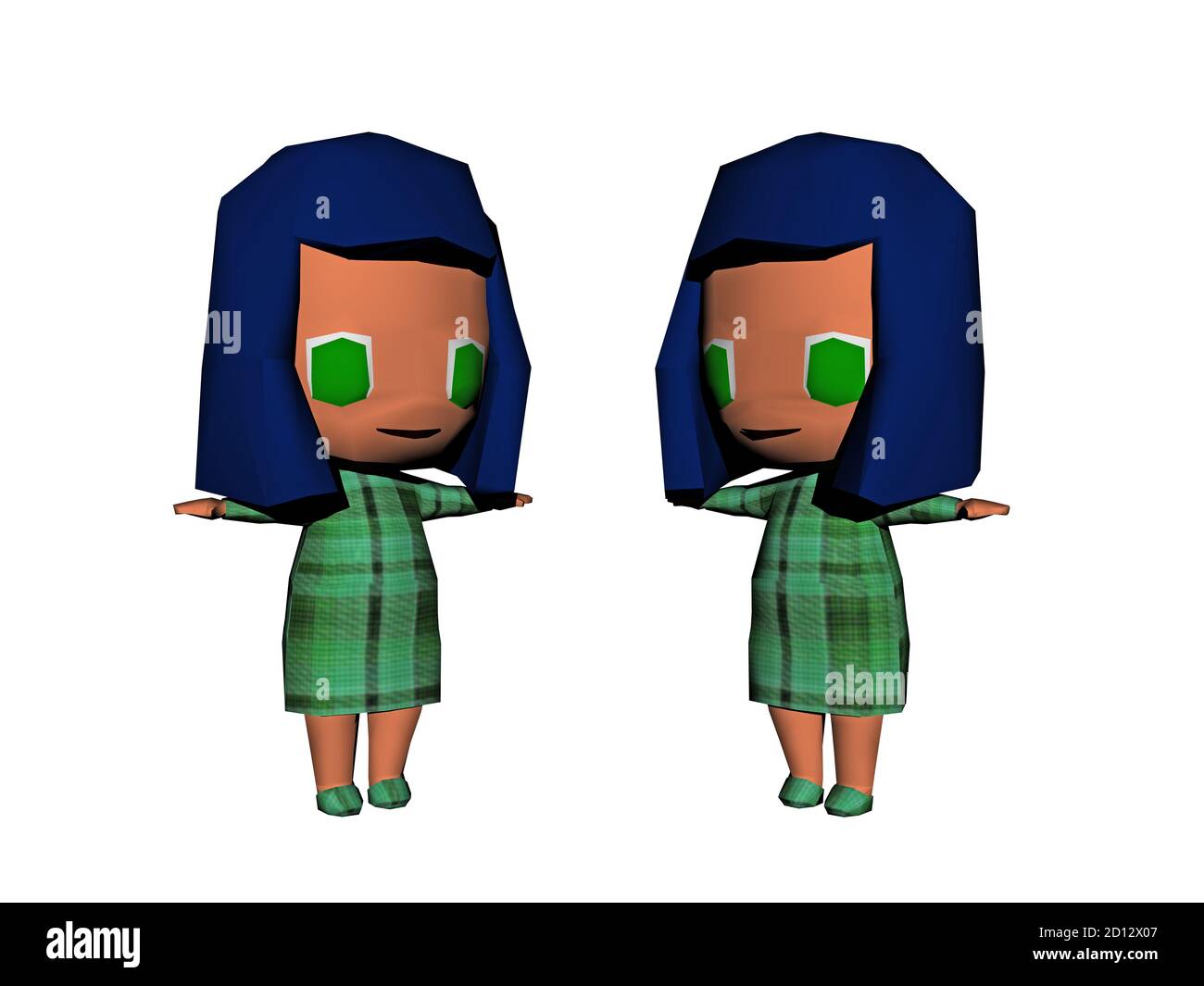 Cartoon girl in green checkered dress Stock Photo - Alamy