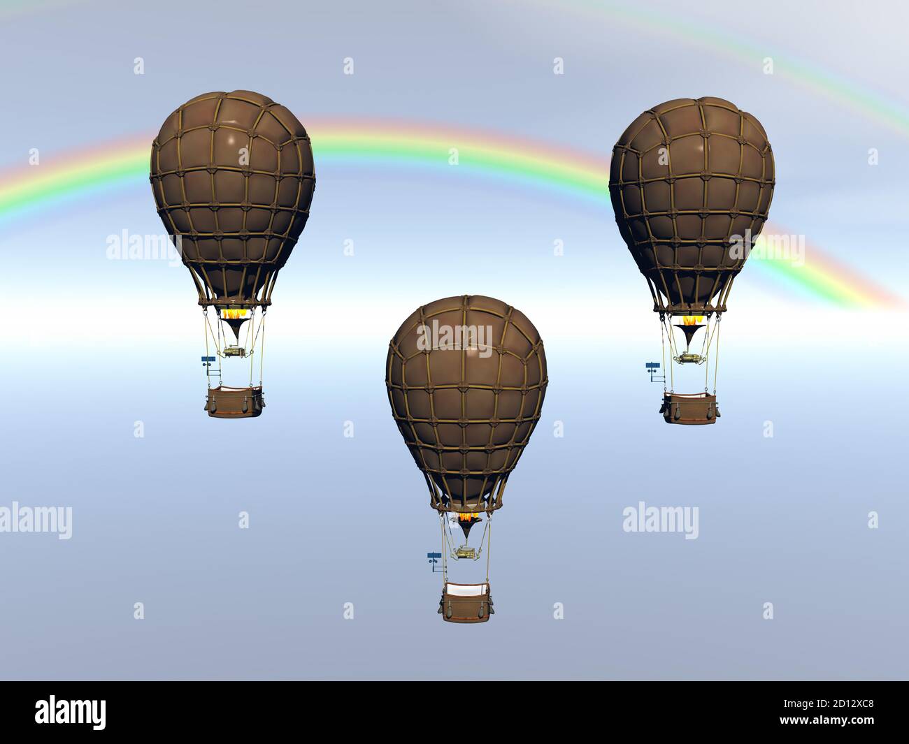 Hot air balloons with passenger basket in the sky Stock Photo - Alamy