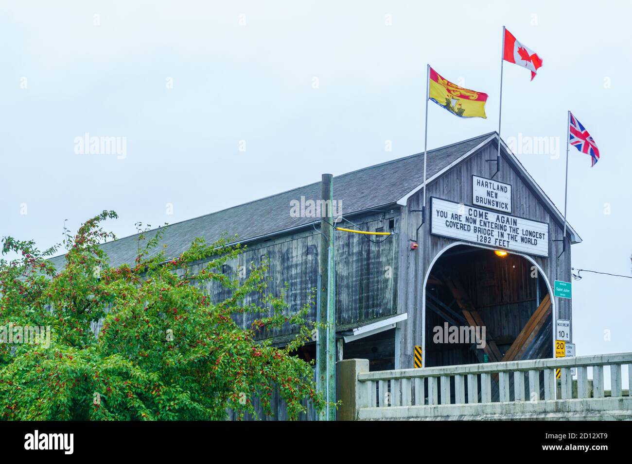 View of the longest covered bridge in the world, in Hartland, New ...