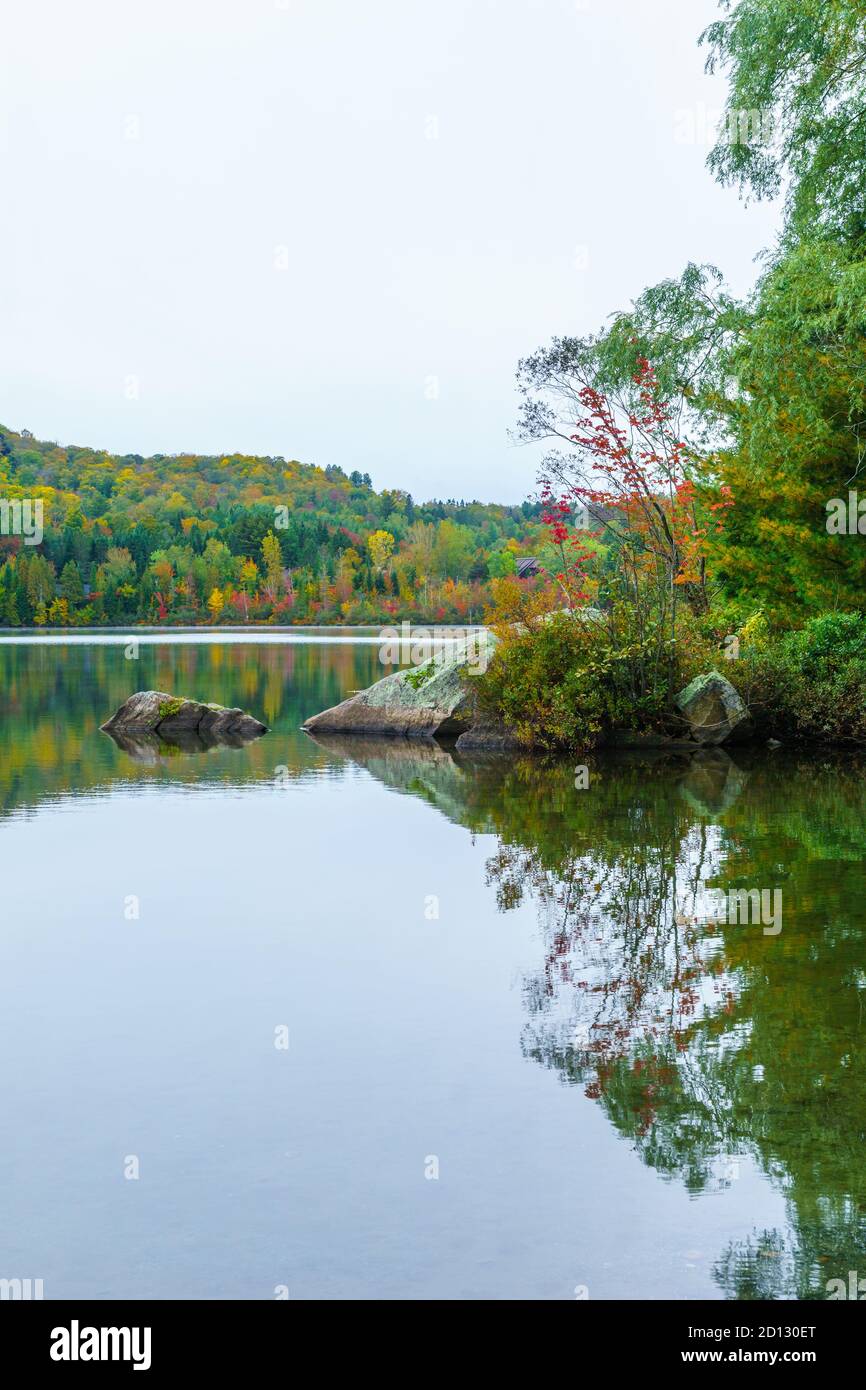 View of the Lac Rond lake, in Sainte-Adele, Laurentian Mountains ...