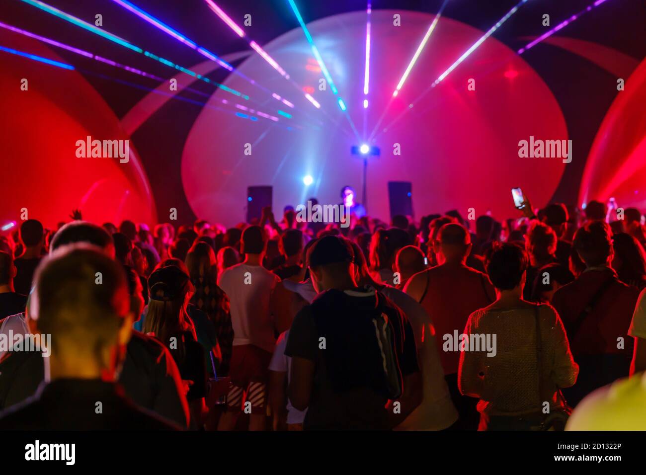 Crowd and DJs dancing during party Stock Photo - Alamy