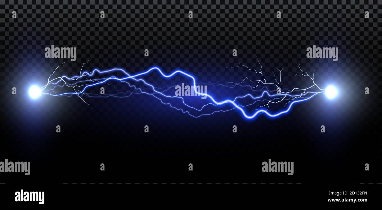 Realistic lightning. Thunder spark light on transparent background ...