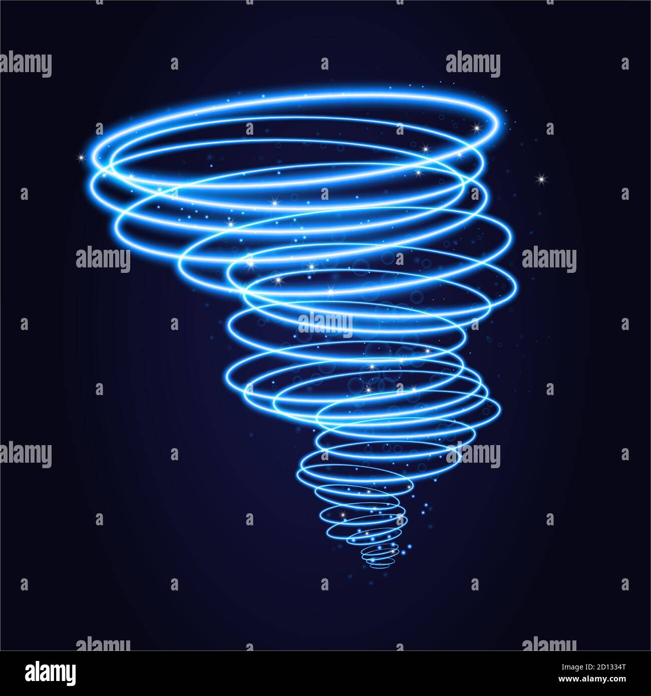 Blue tornado, swirling storm cone of stardust sparkles on dark ...
