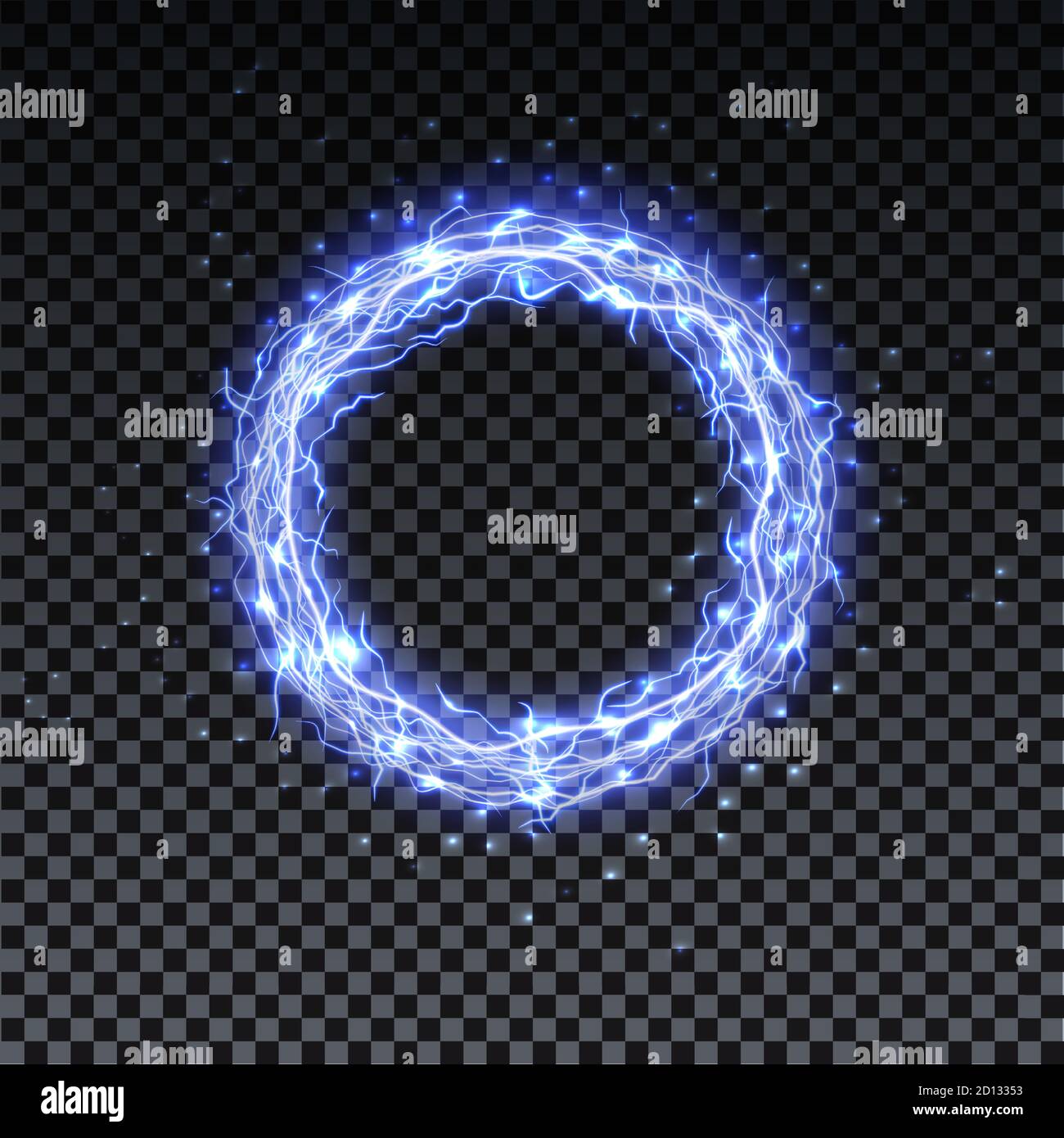 Circle realistic lightning. Thunder spark light, fireball on ...