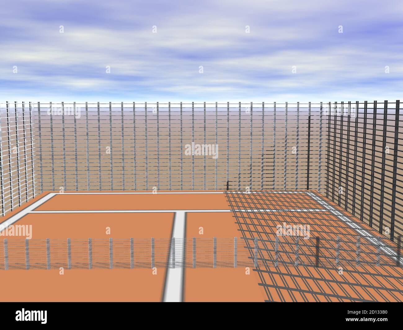 Ash tennis court with markings and fencing Stock Photo - Alamy