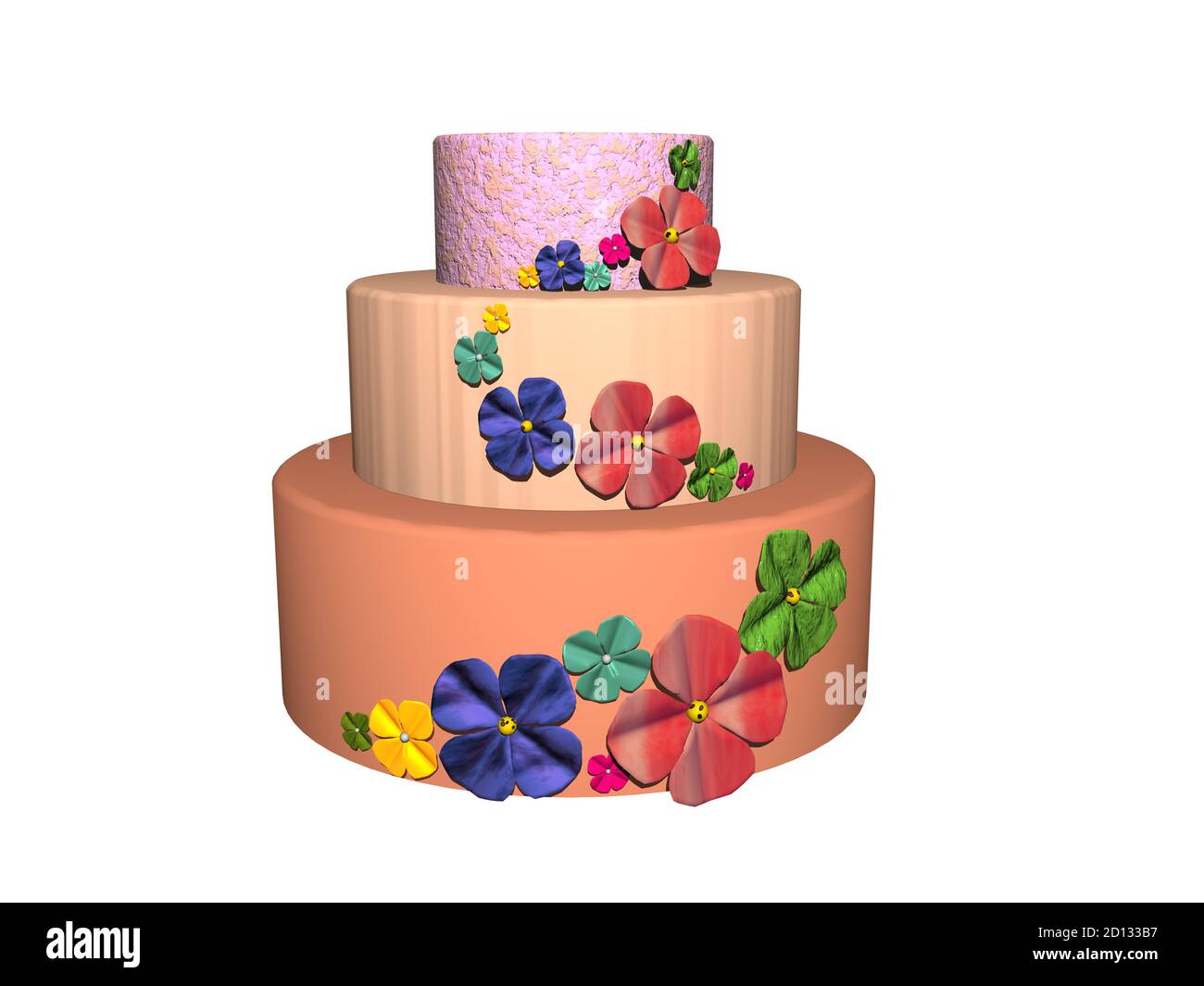 three-tier colorfully decorated wedding cake Stock Photo - Alamy