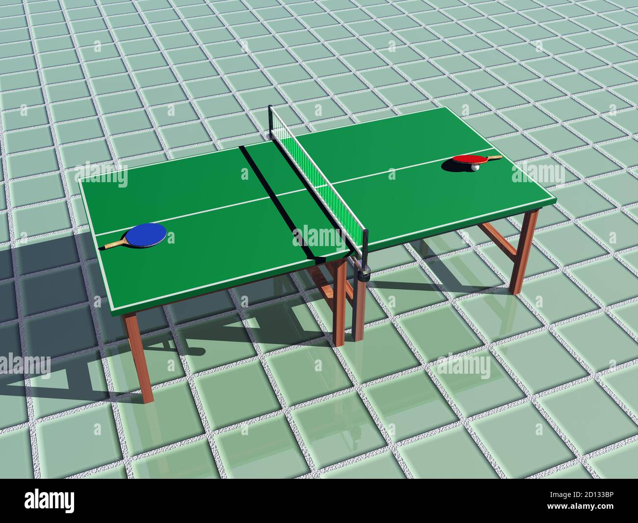 green table tennis table with net and rackets Stock Photo - Alamy