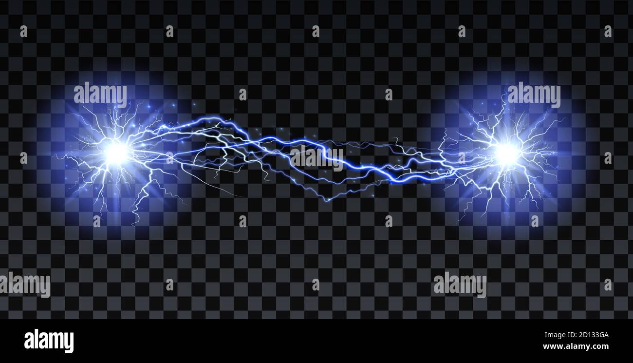 Lightning strikes and sparks, electrical energy on transparent ...