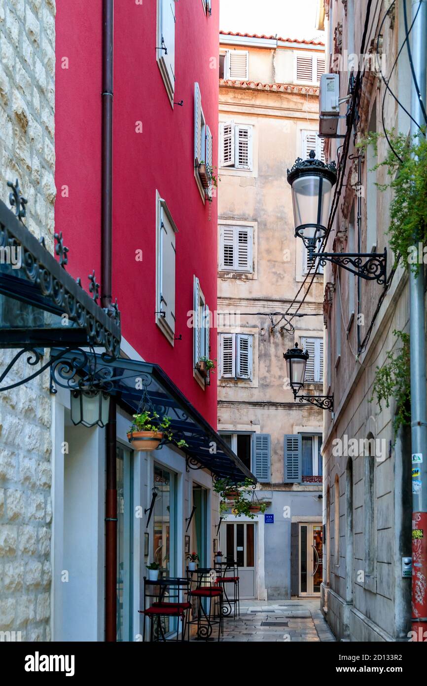 SPLIT, CROATIA - 2017 AUGUST 15. Narrow beautiful streets in the old ...