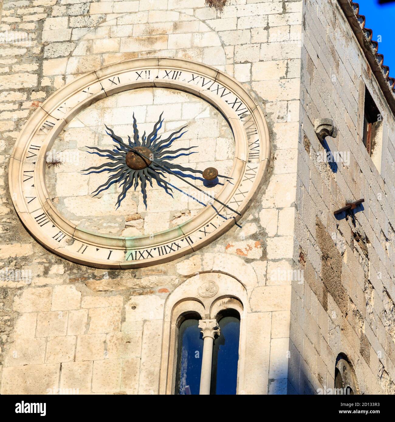 SPLIT, CROATIA - 2017 AUGUST 15. Famous ancient clock tower in the old ...