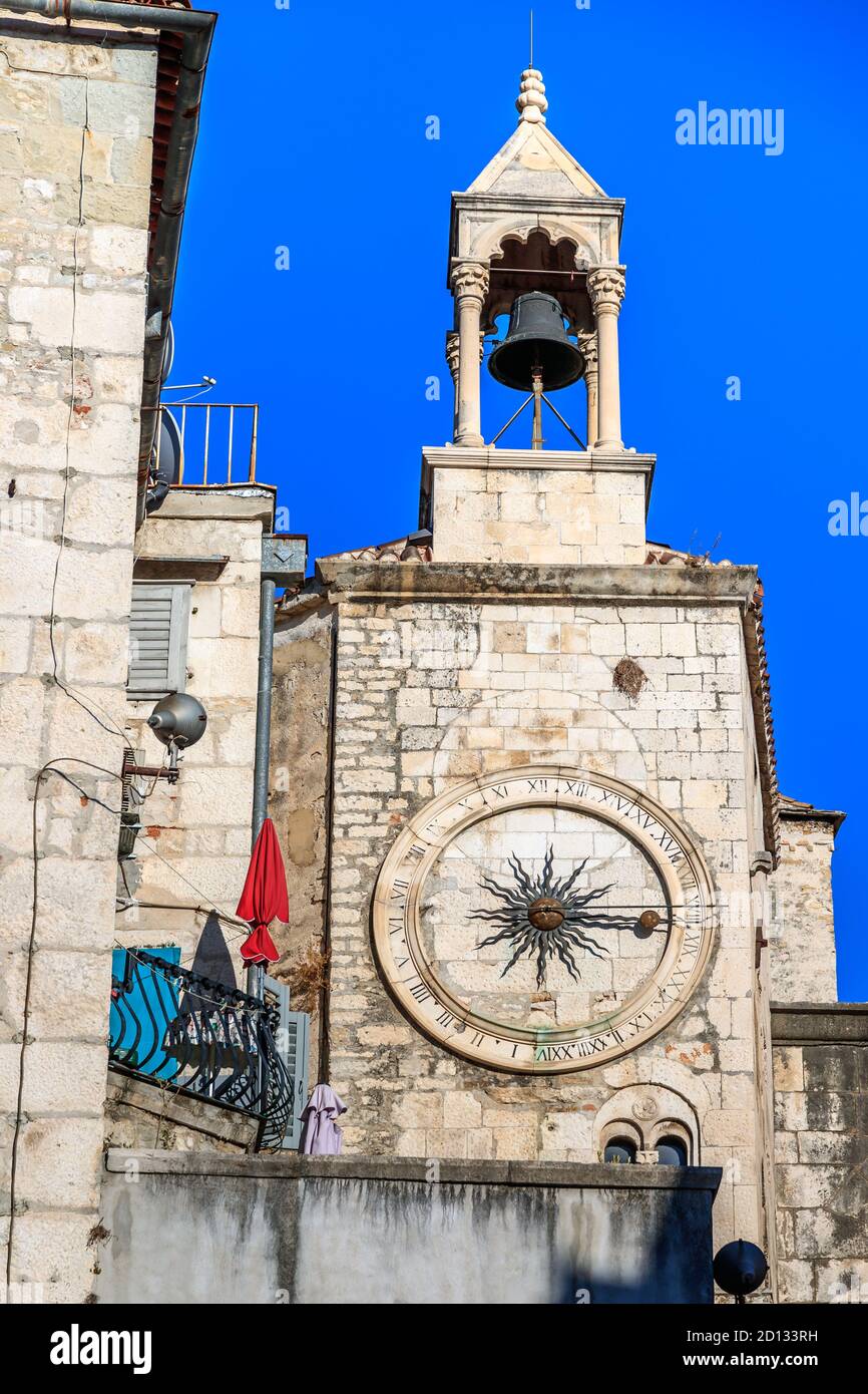 SPLIT, CROATIA - 2017 AUGUST 15. Famous clock tower in the old town of ...