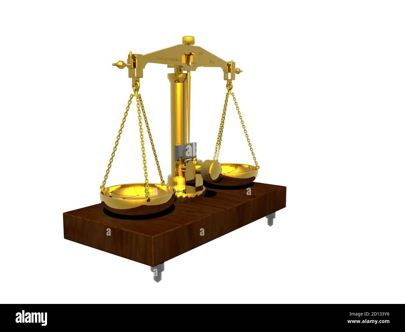 golden pharmacist scales with bowls and balance beam on wooden pedestal ...