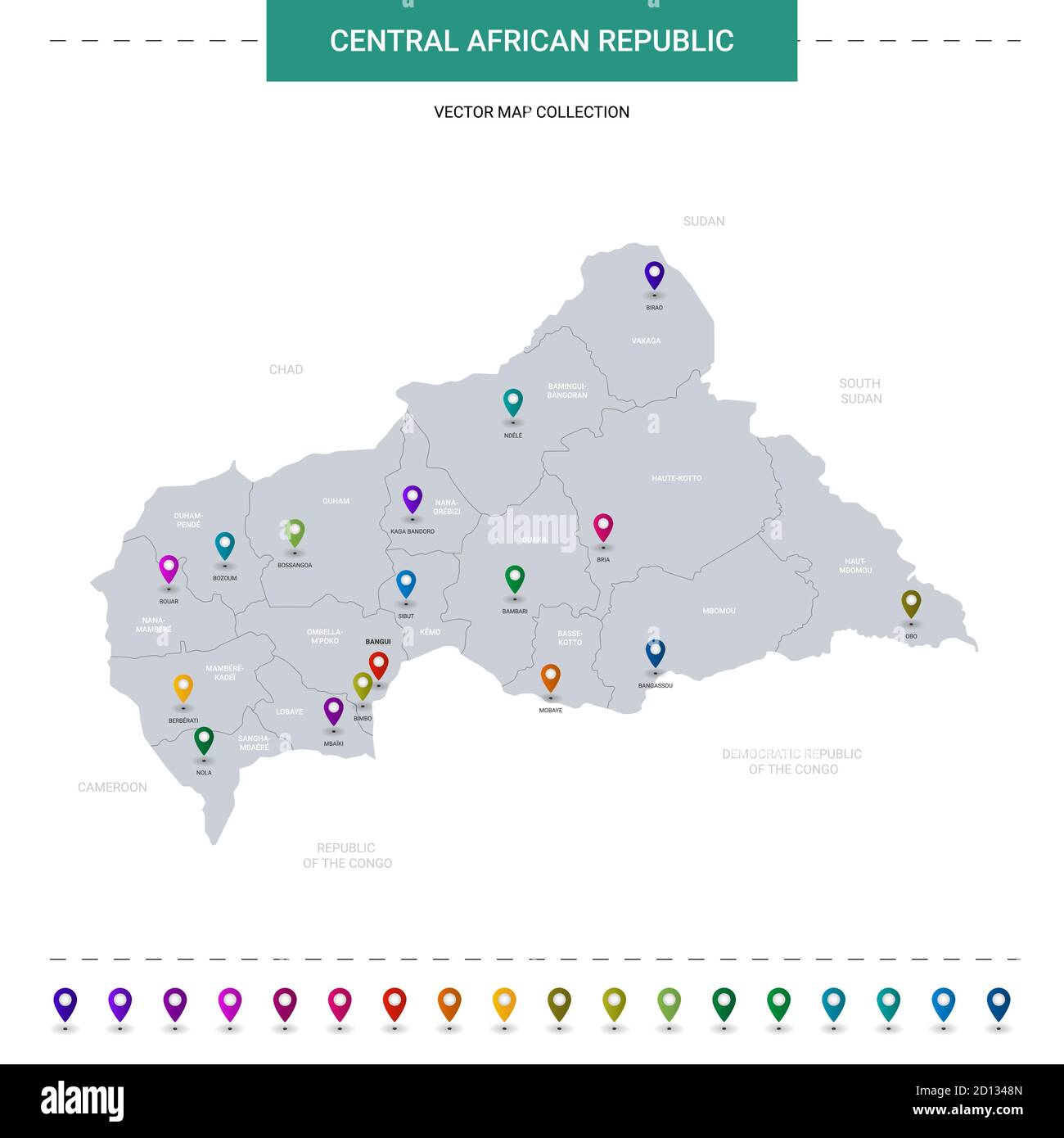 Central African Republic map with location pointer marks. Infographic ...