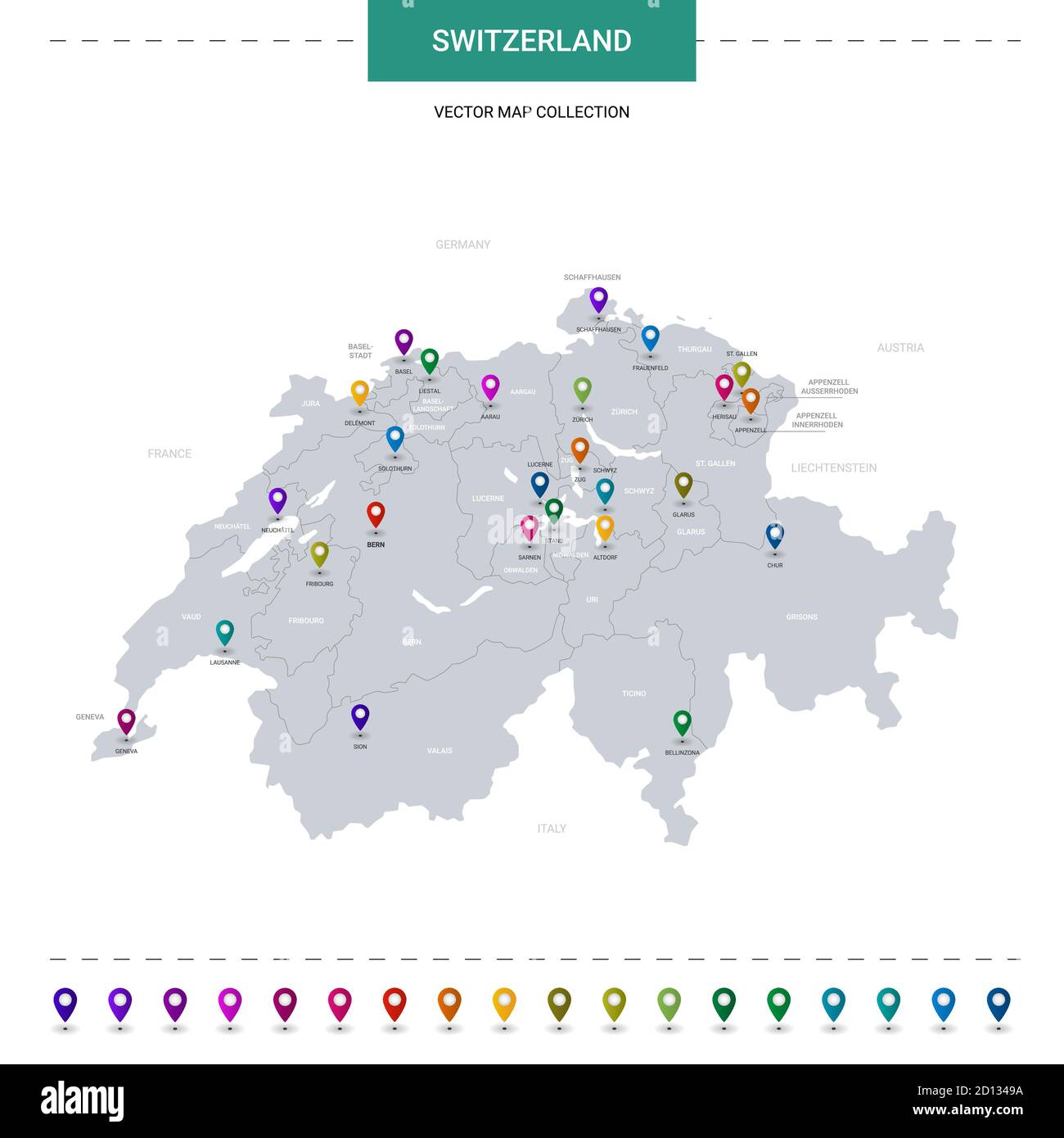Switzerland map with location pointer marks. Infographic vector ...