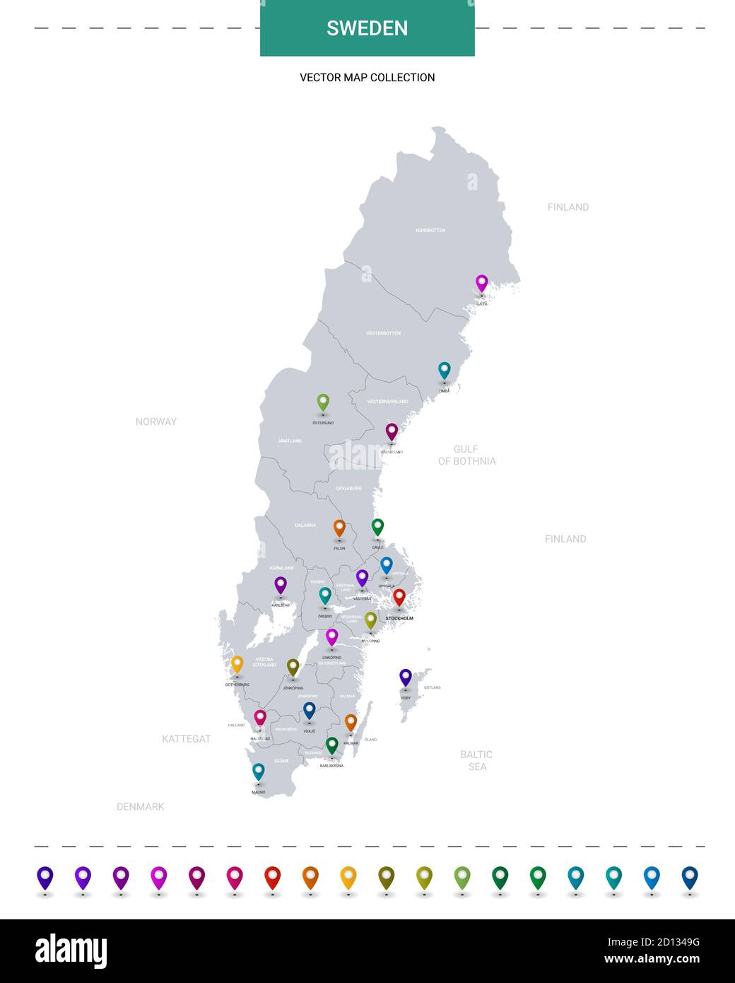 Sweden map with location pointer marks. Infographic vector template ...